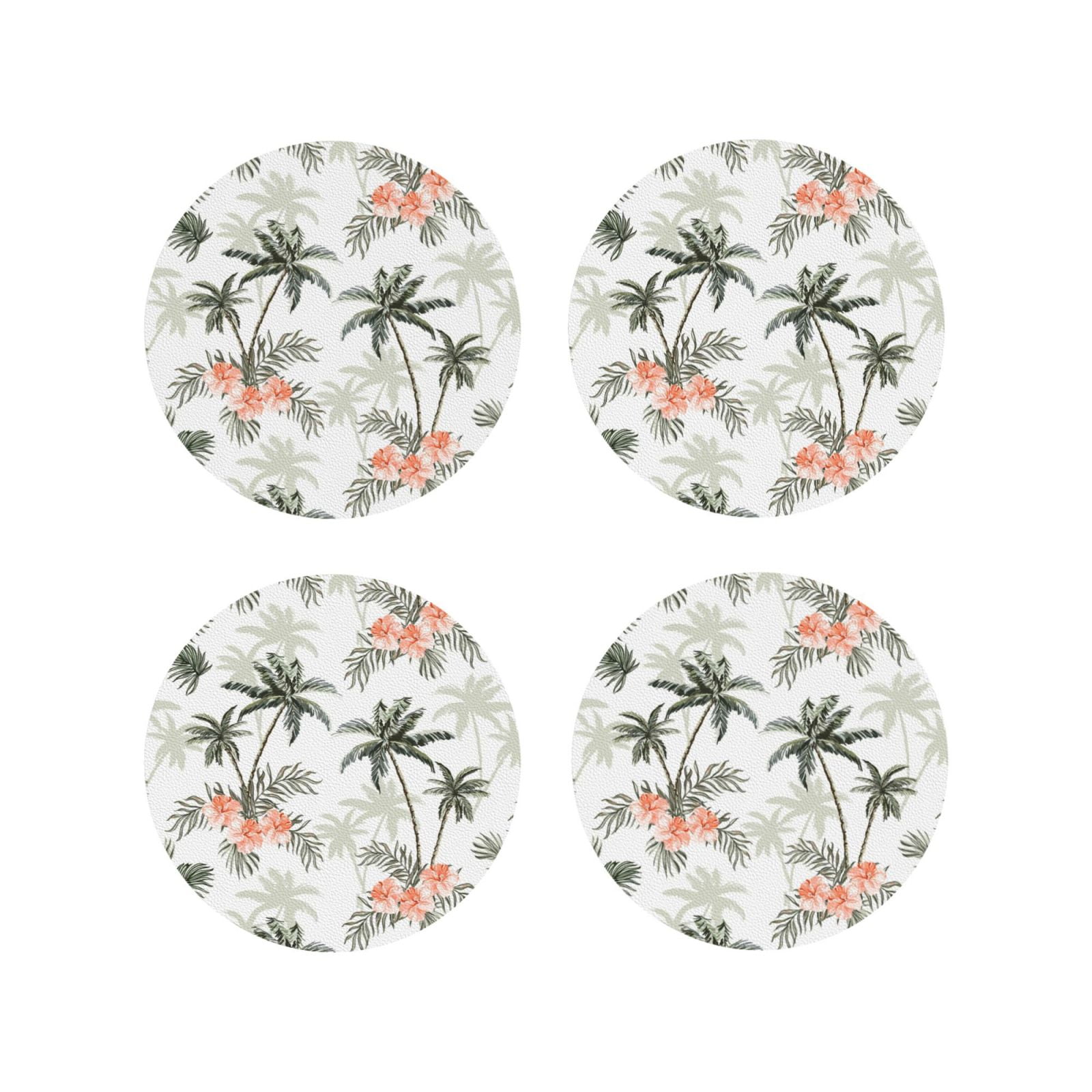 Drink Coasters Set of 4, Vintage Palm Trees Leather Coasters for Coffee ...
