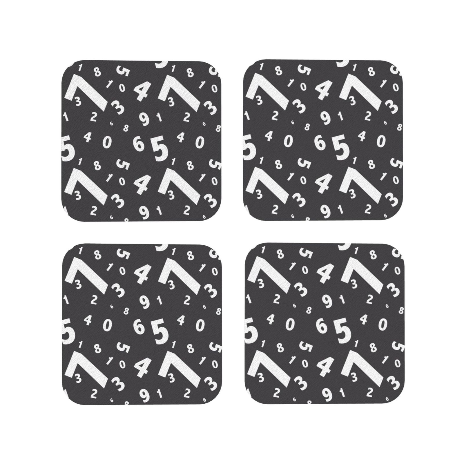 Drink Coasters Set of 4, black math number Leather Coasters for Coffee ...