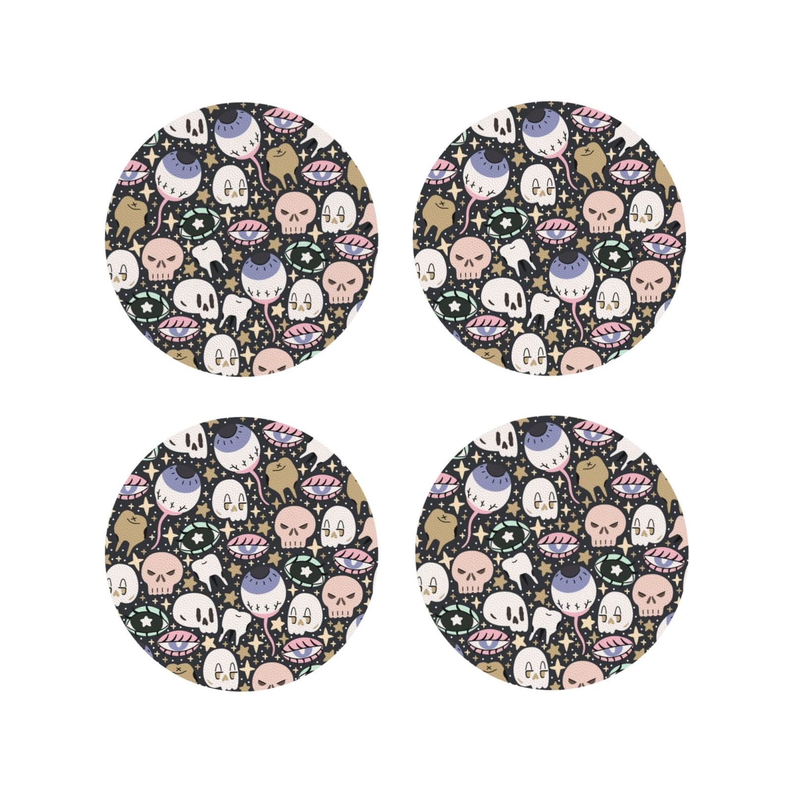 Drink Coasters Set of 4, cartoon cute Skull star Leather Coasters for ...