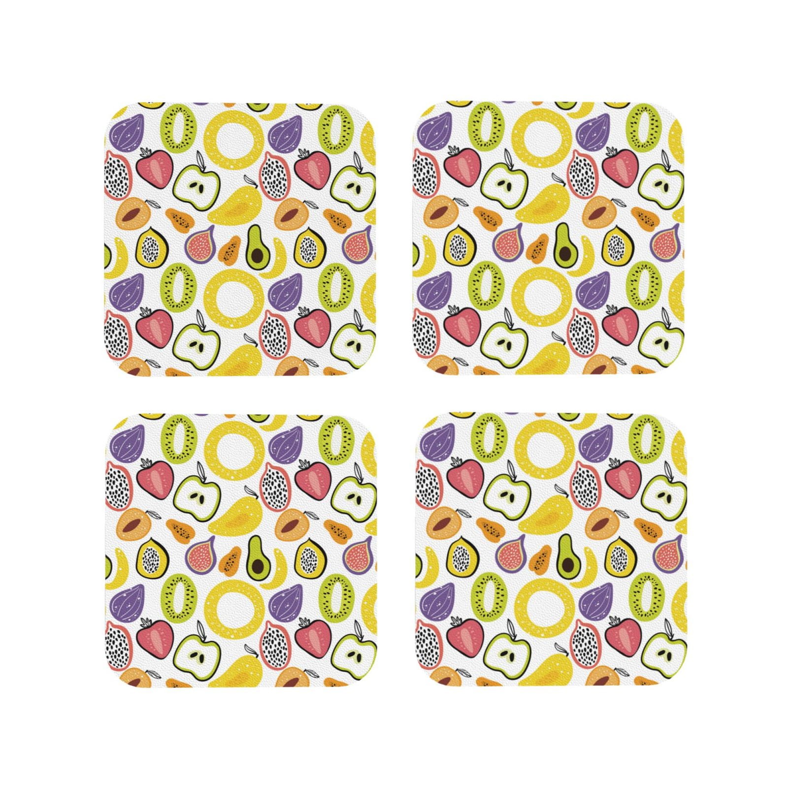 Drink Coasters Set of 4, cartoon fruit colorful Leather Coasters for ...