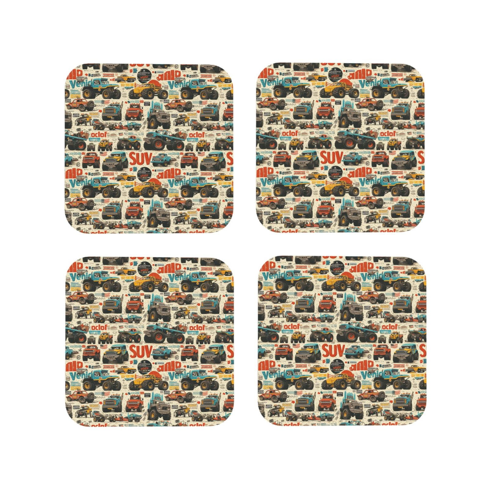 Drink Coasters Set of 4, colorful SUV car Retro Leather Coasters for ...