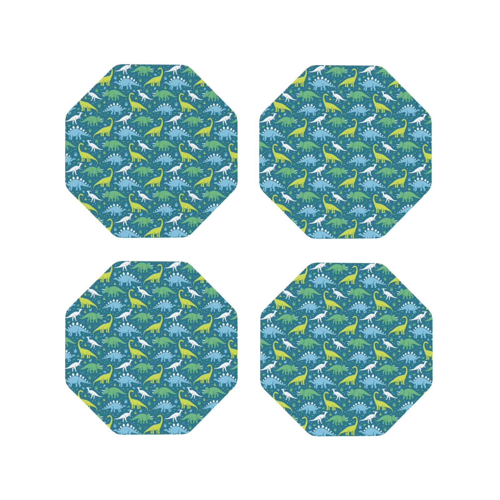 Drink Coasters Set of 4, cute Dinosaur printA Leather Coasters for ...