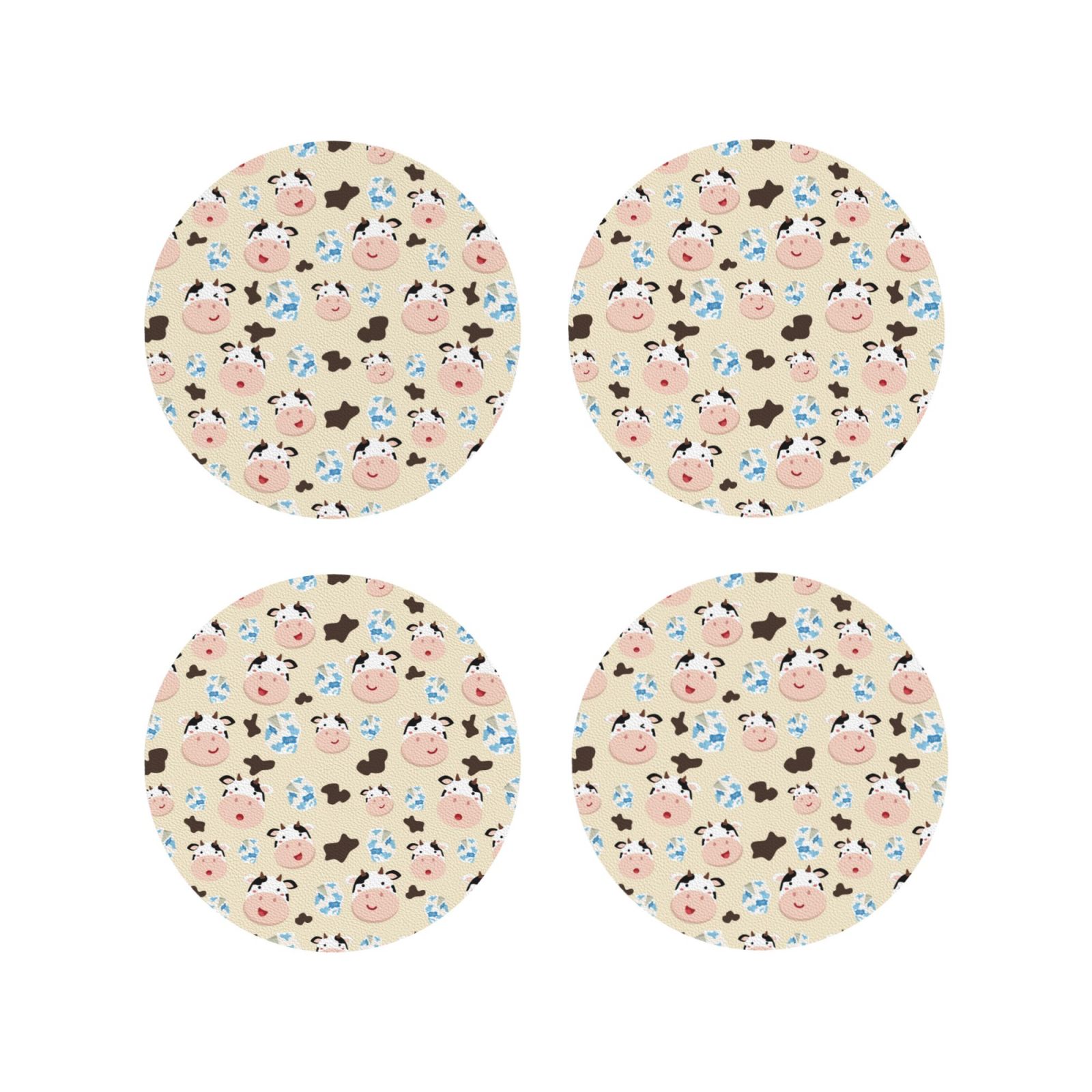 Drink Coasters Set of 4, cute cow_A Leather Coasters for Coffee Table ...