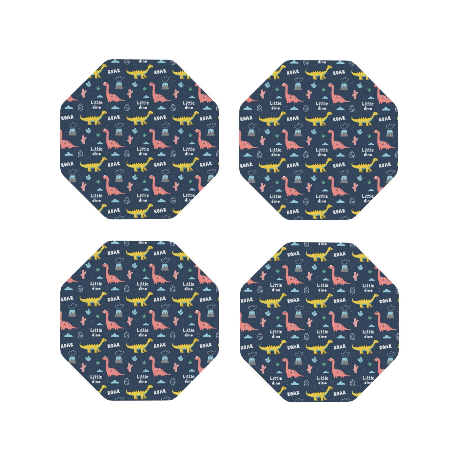 Drink Coasters Set of 4, cute little Dinosaur Leather Coasters for ...