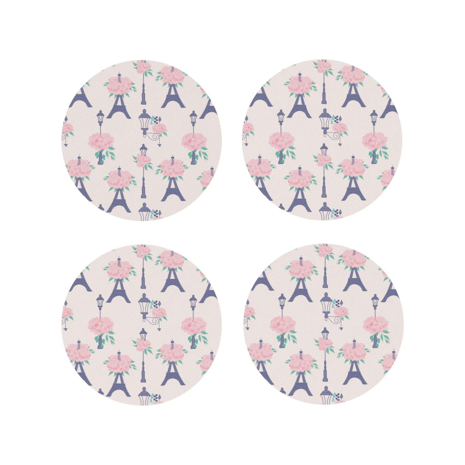 Drink Coasters Set of 4, flower Tower pink Leather Coasters for Coffee ...