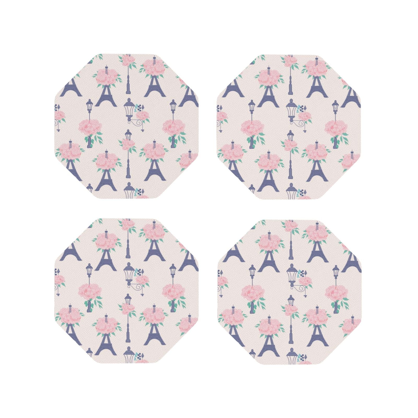 Drink Coasters Set of 4 - flower Tower pink Leather Coasters for Coffee ...
