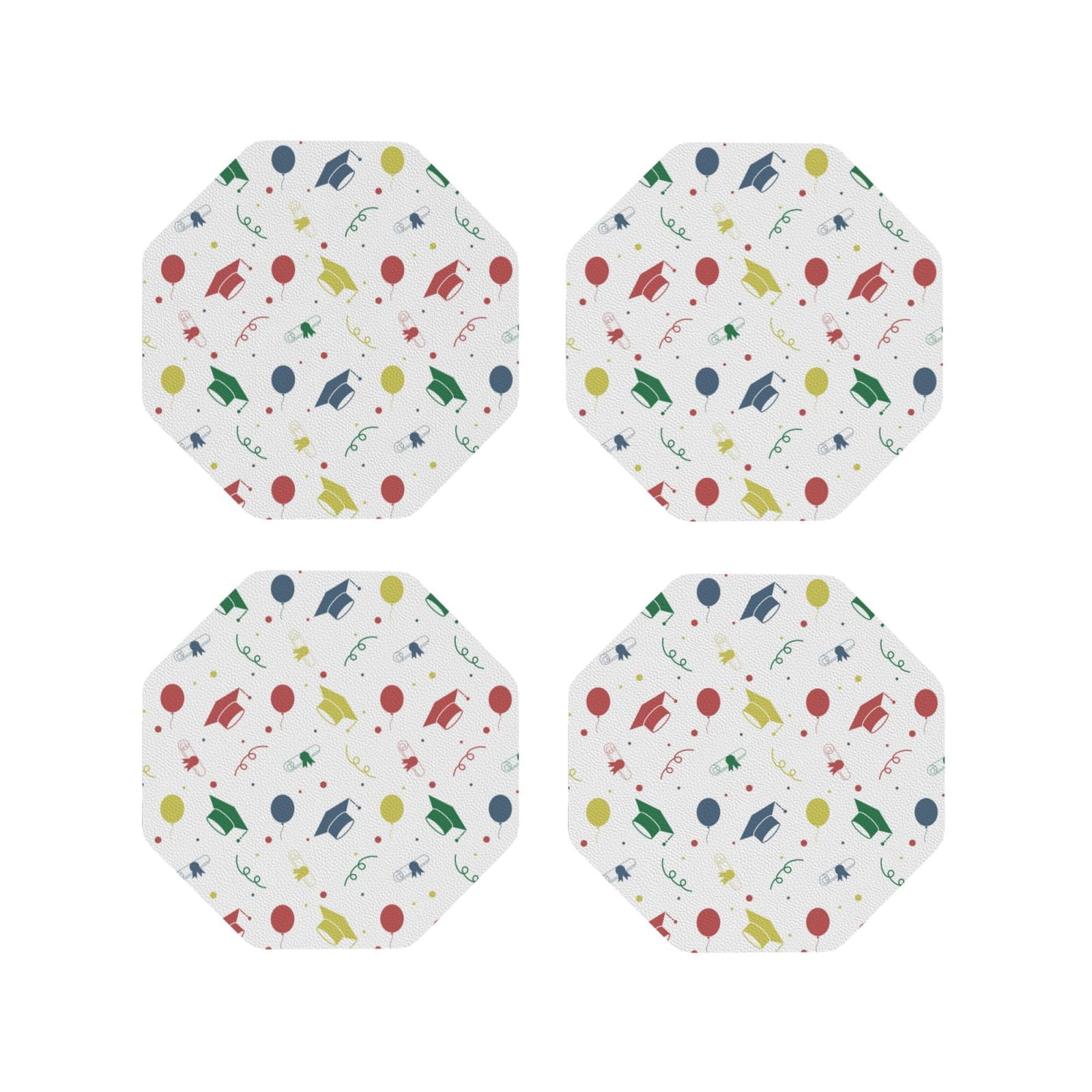 Drink Coasters Set of 4, graduation hat Leather Coasters for Coffee ...