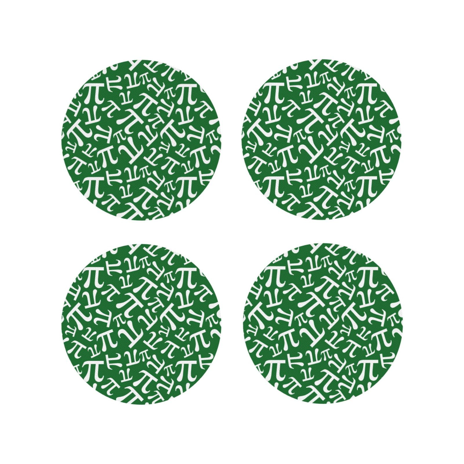 Drink Coasters Set of 4, green pi Symbol Print Leather Coasters for ...