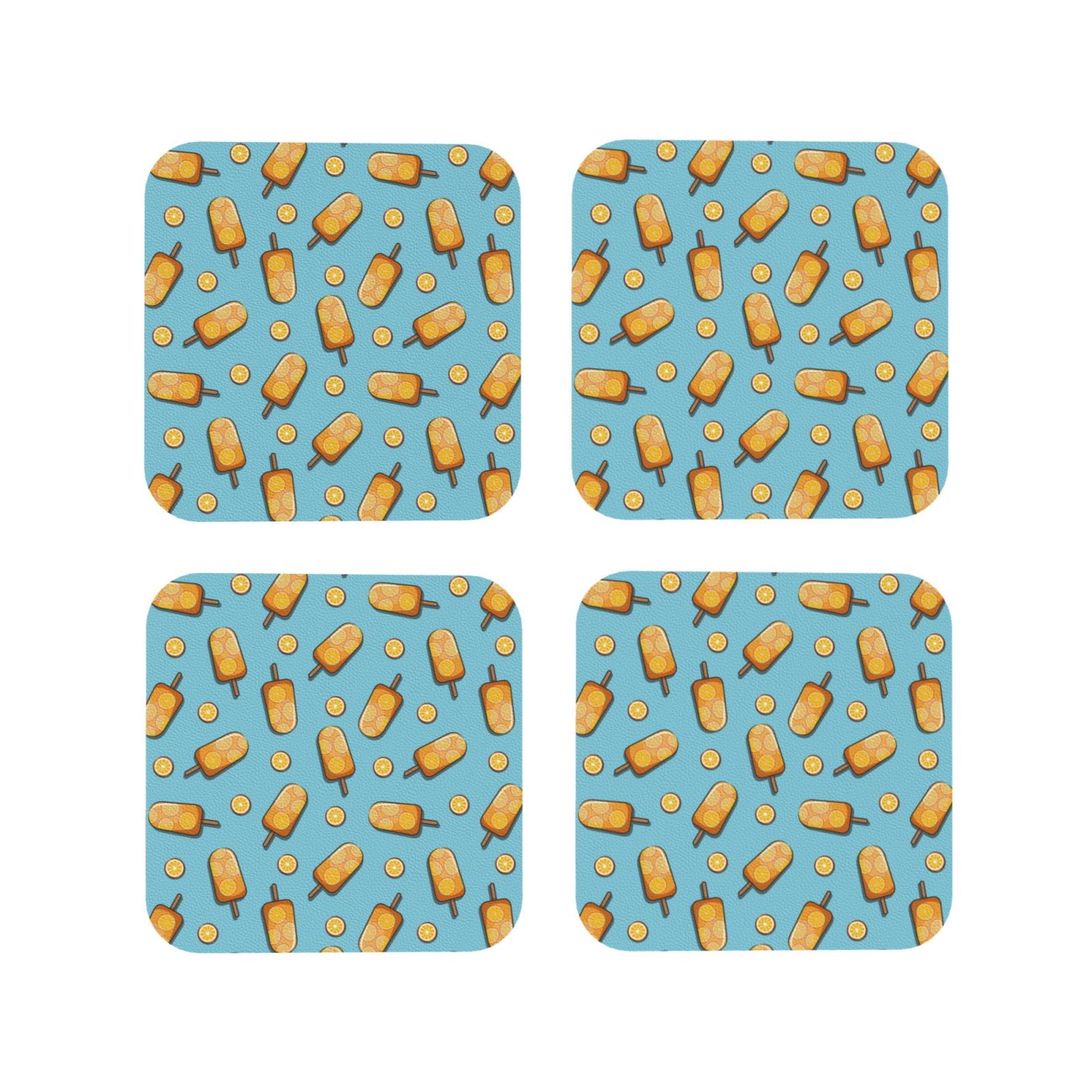 Drink Coasters Set of 4, lemon ice cream Leather Coasters for Coffee ...