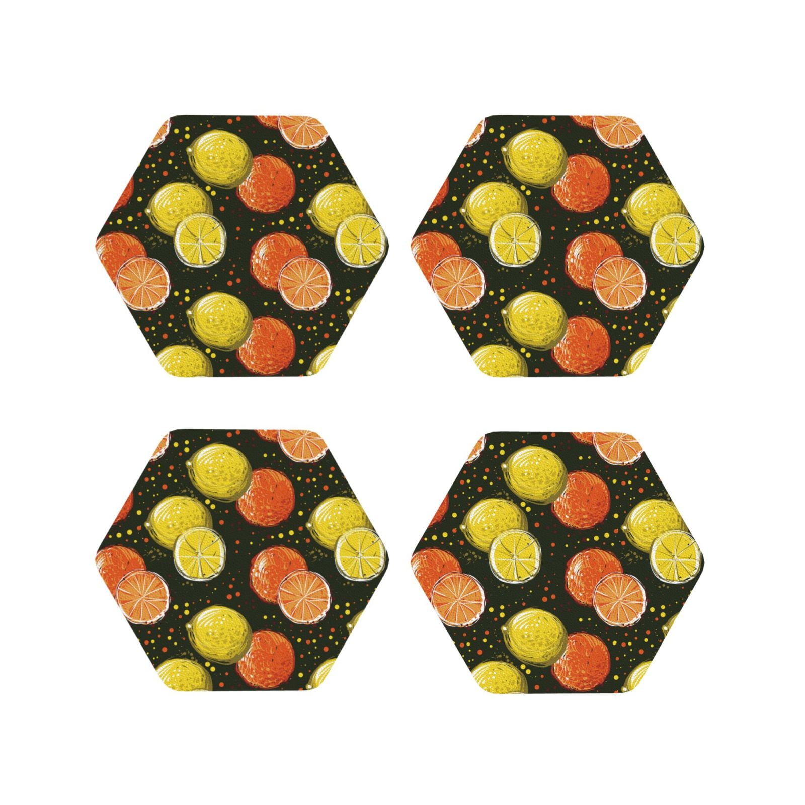 Drink Coasters Set of 4, orange lemon AA Leather Coasters for Coffee ...