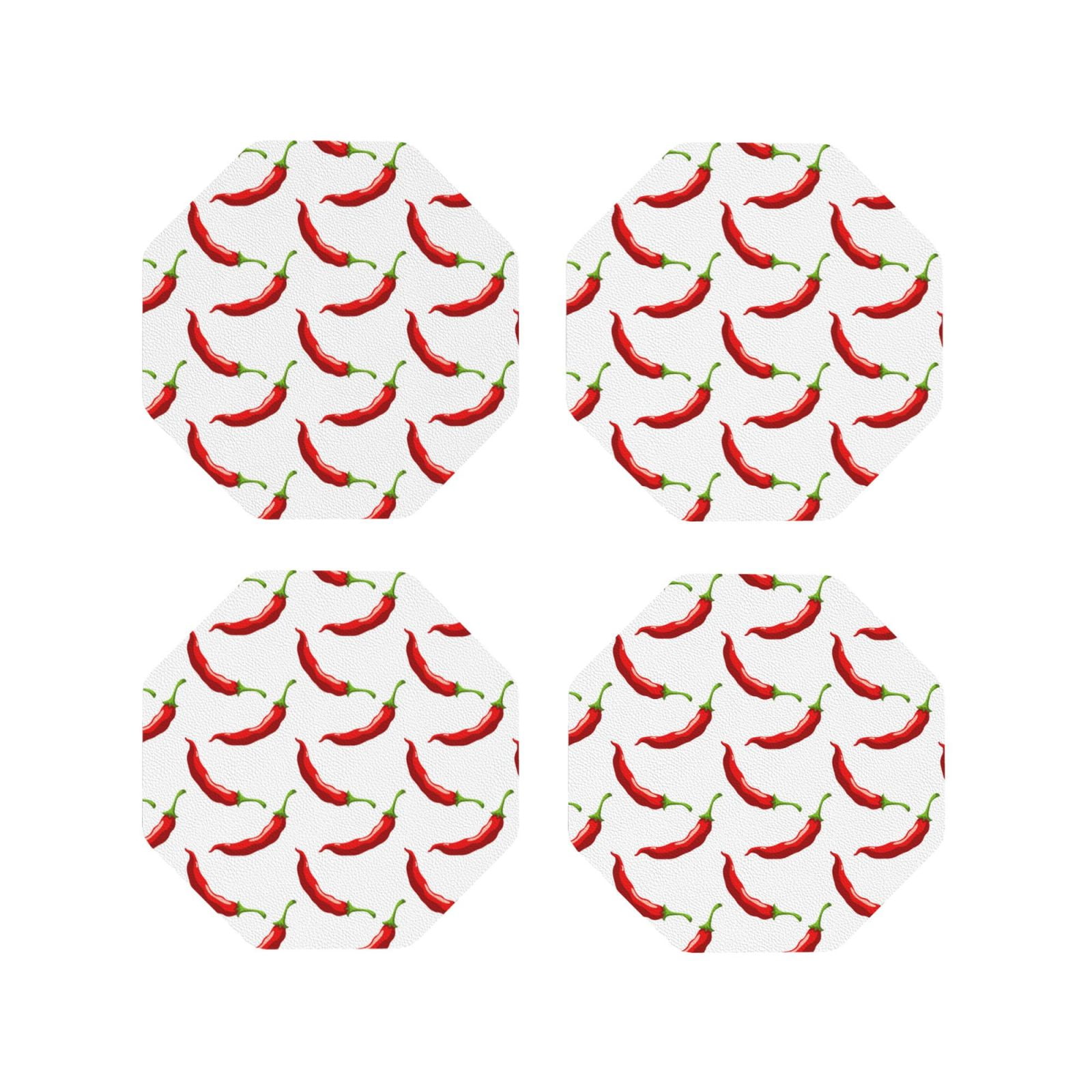 Drink Coasters Set of 4 - red Chili Pepper Print Leather Coasters for ...