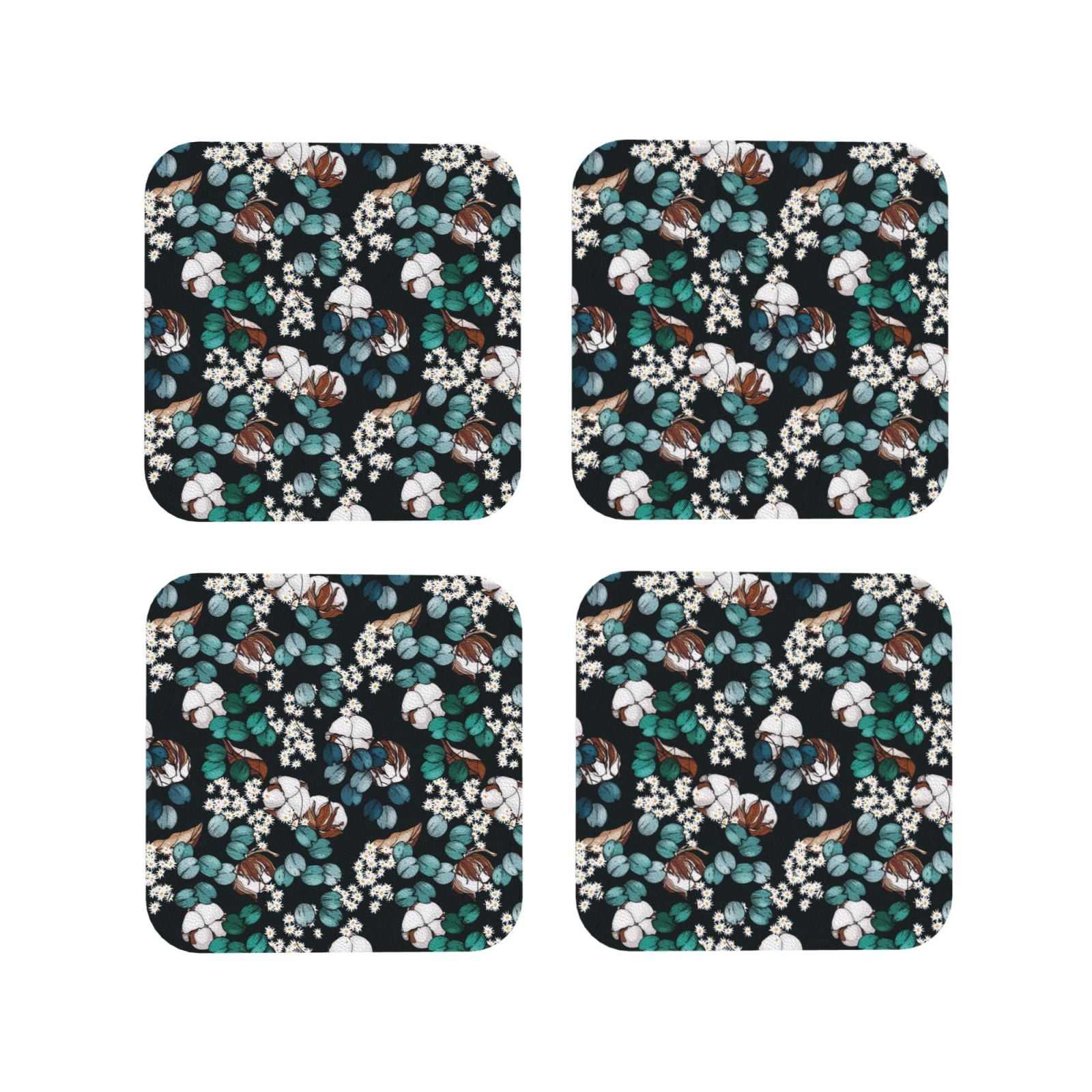 Drink Coasters Set of 4, white flowers Leather Coasters for Coffee ...