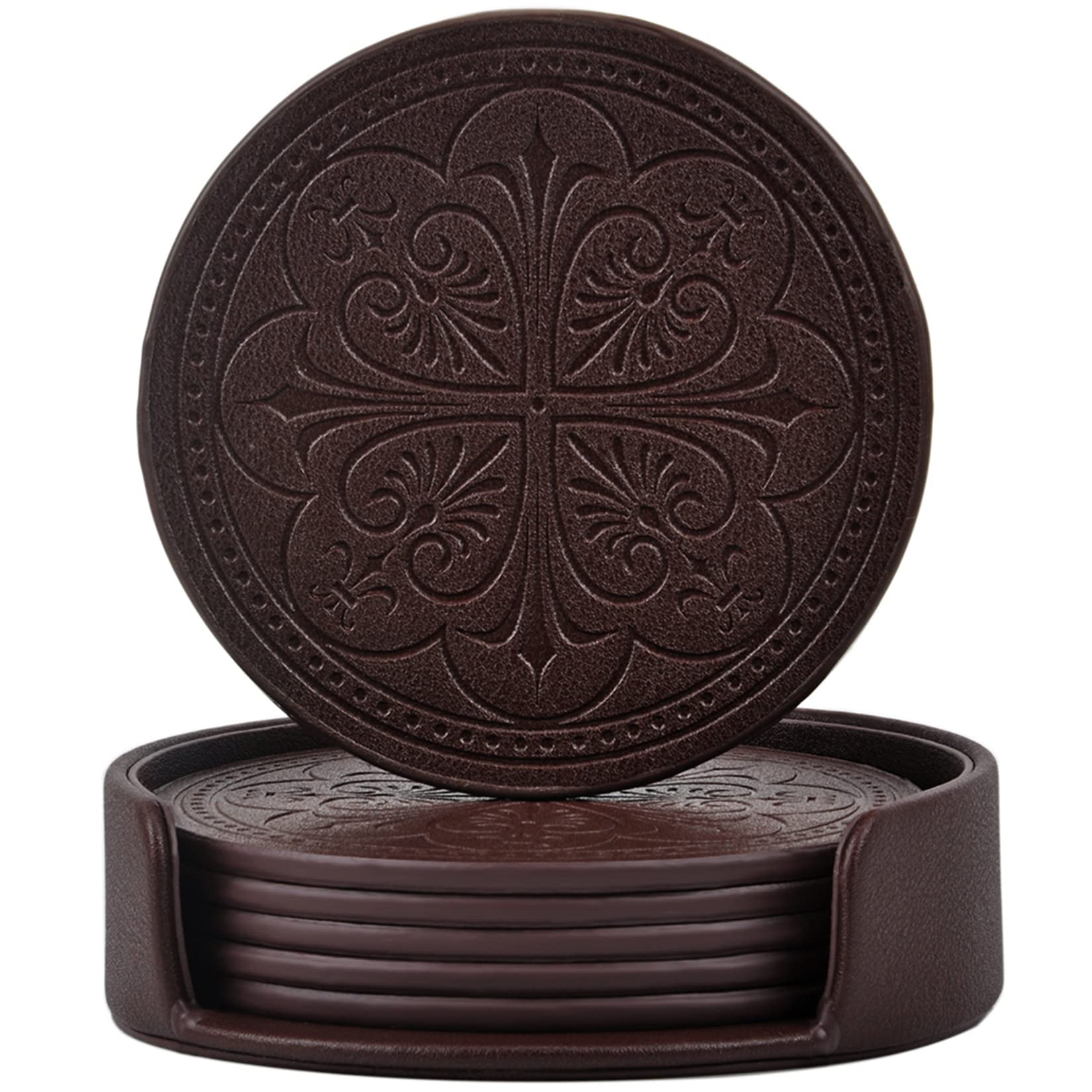 Drink Coasters Set of 6 with Holder, PU Leather Absorbent Coasters for ...