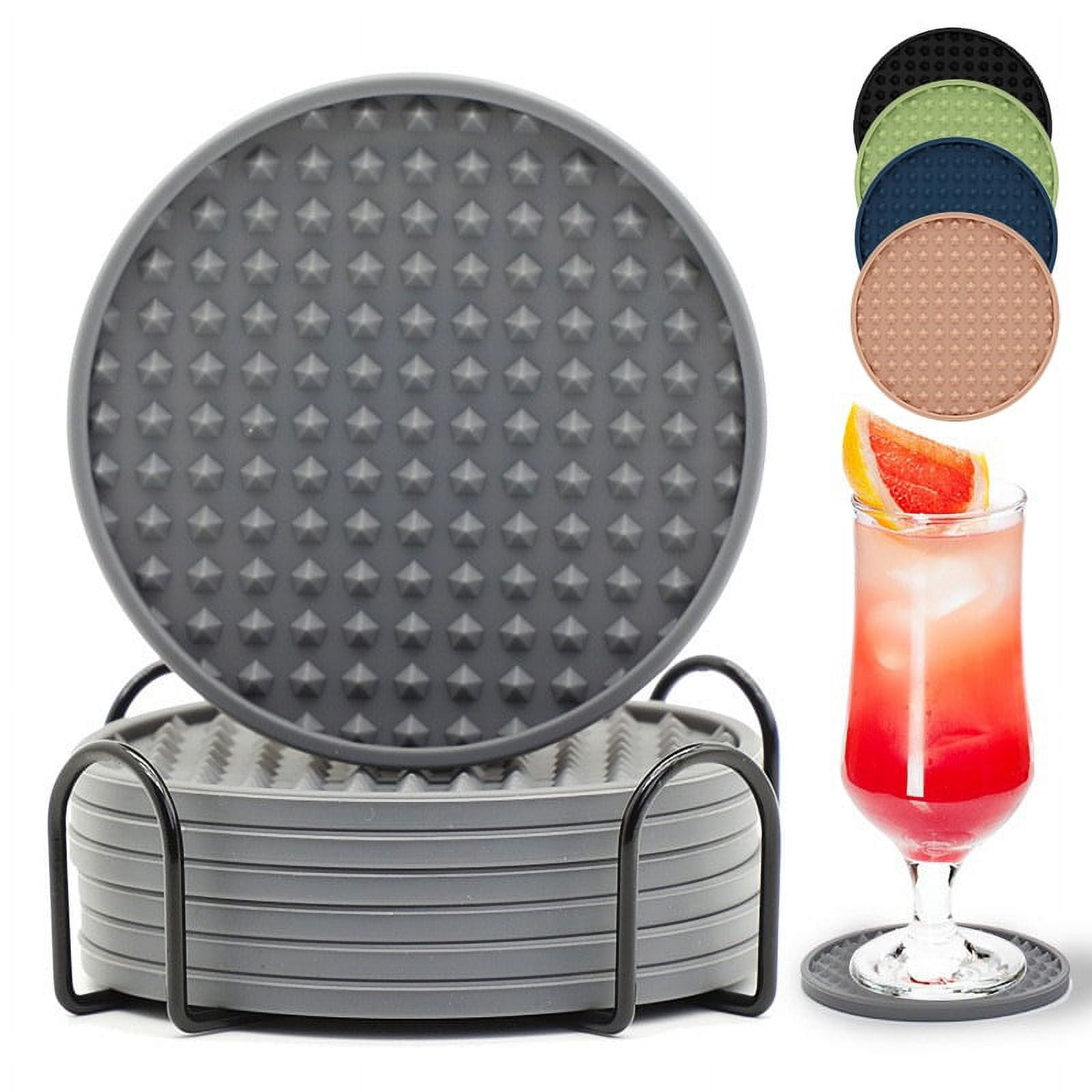 Drink Coasters Set of 6 with Holder, Silicone Coasters Tabletop ...