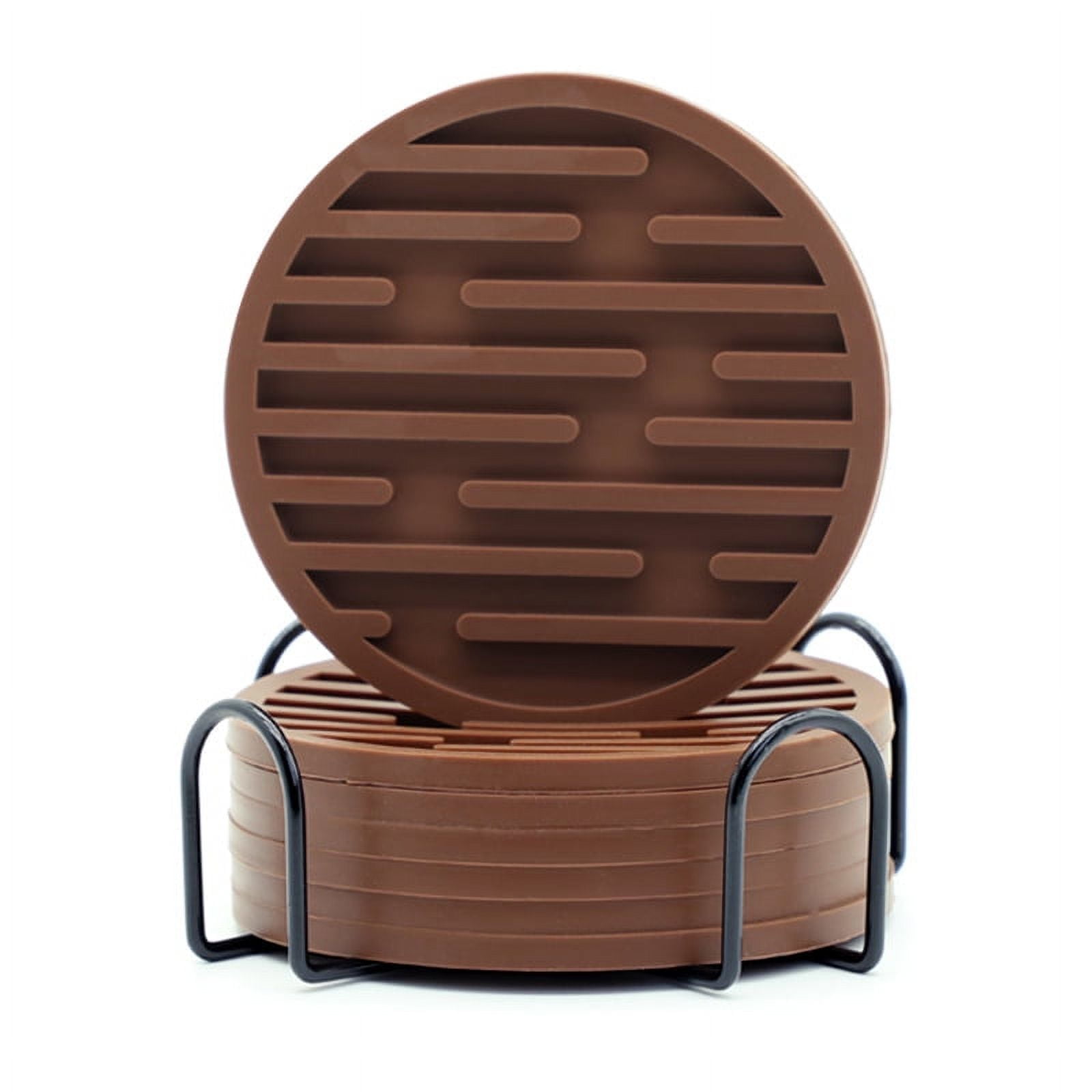 Drink Coasters Set of 6 with Holder, Silicone Coasters Tabletop ...