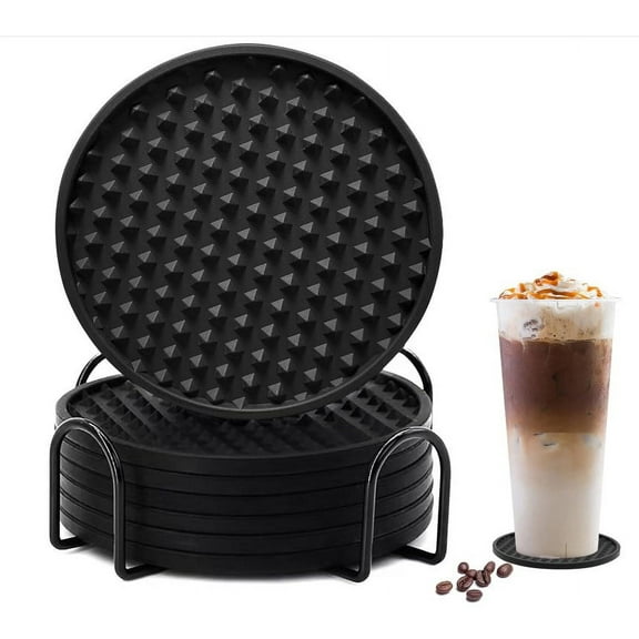 H&S Silicone Drink Coasters, Set of 6 Black Non-Slip Coasters, Ideal ...