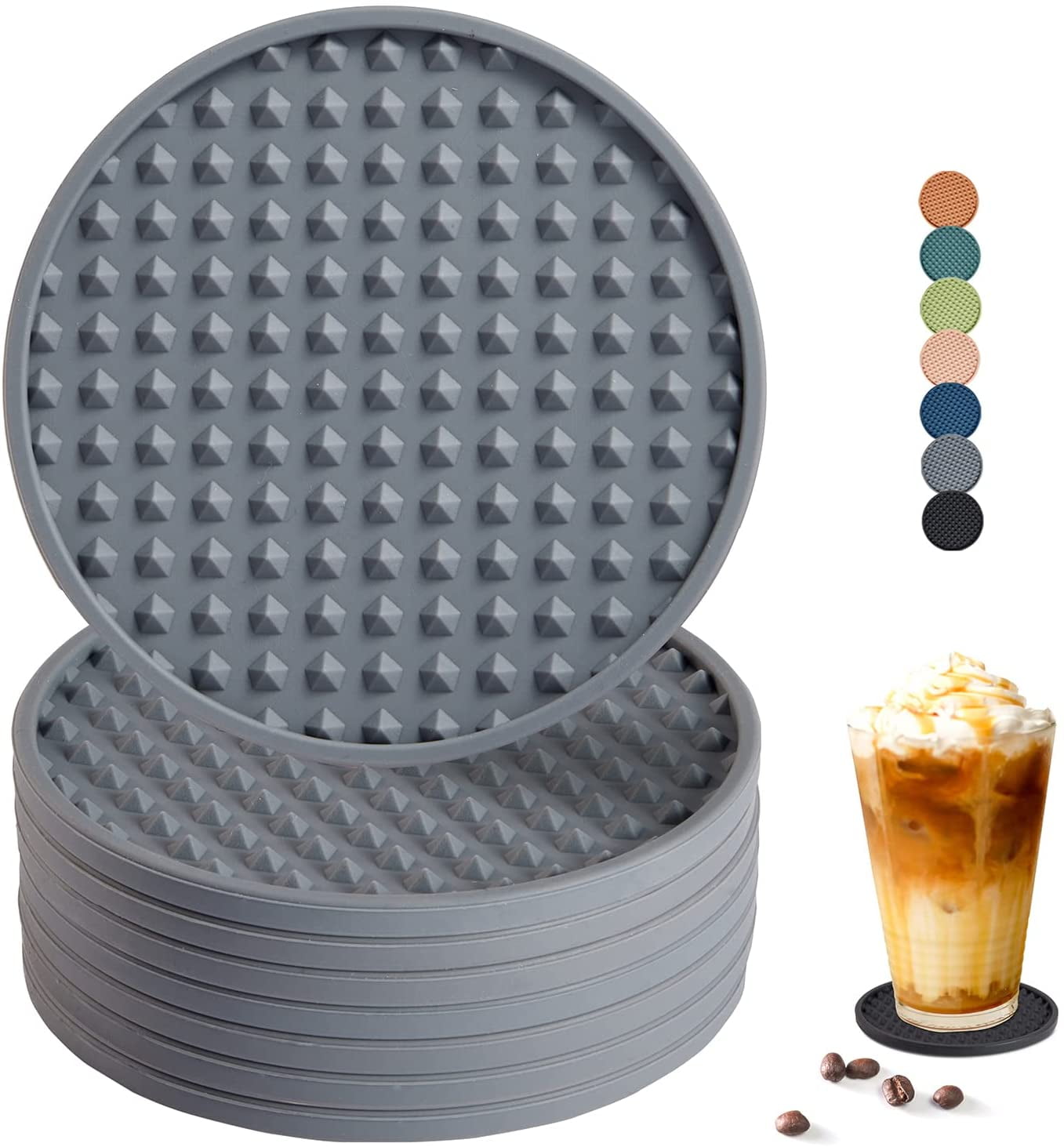 Drink Coasters Set of 8 - Silicone Coasters Tabletop Protection for Any ...