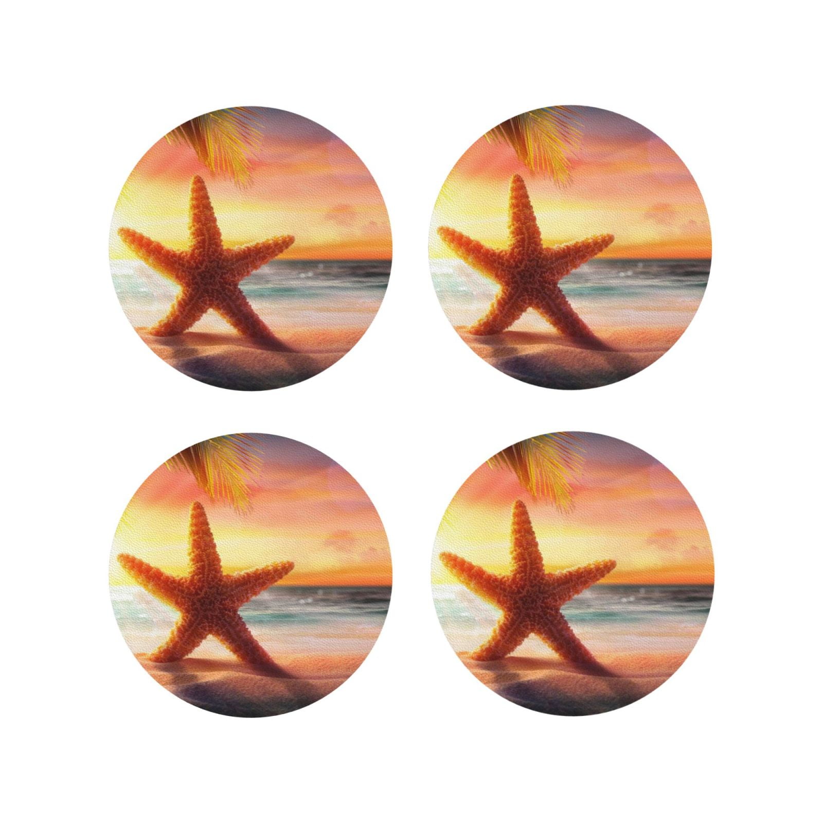 Drink Coasters, Starfish Sunset Sea Beach -PVC Leather Coasters Sets of ...