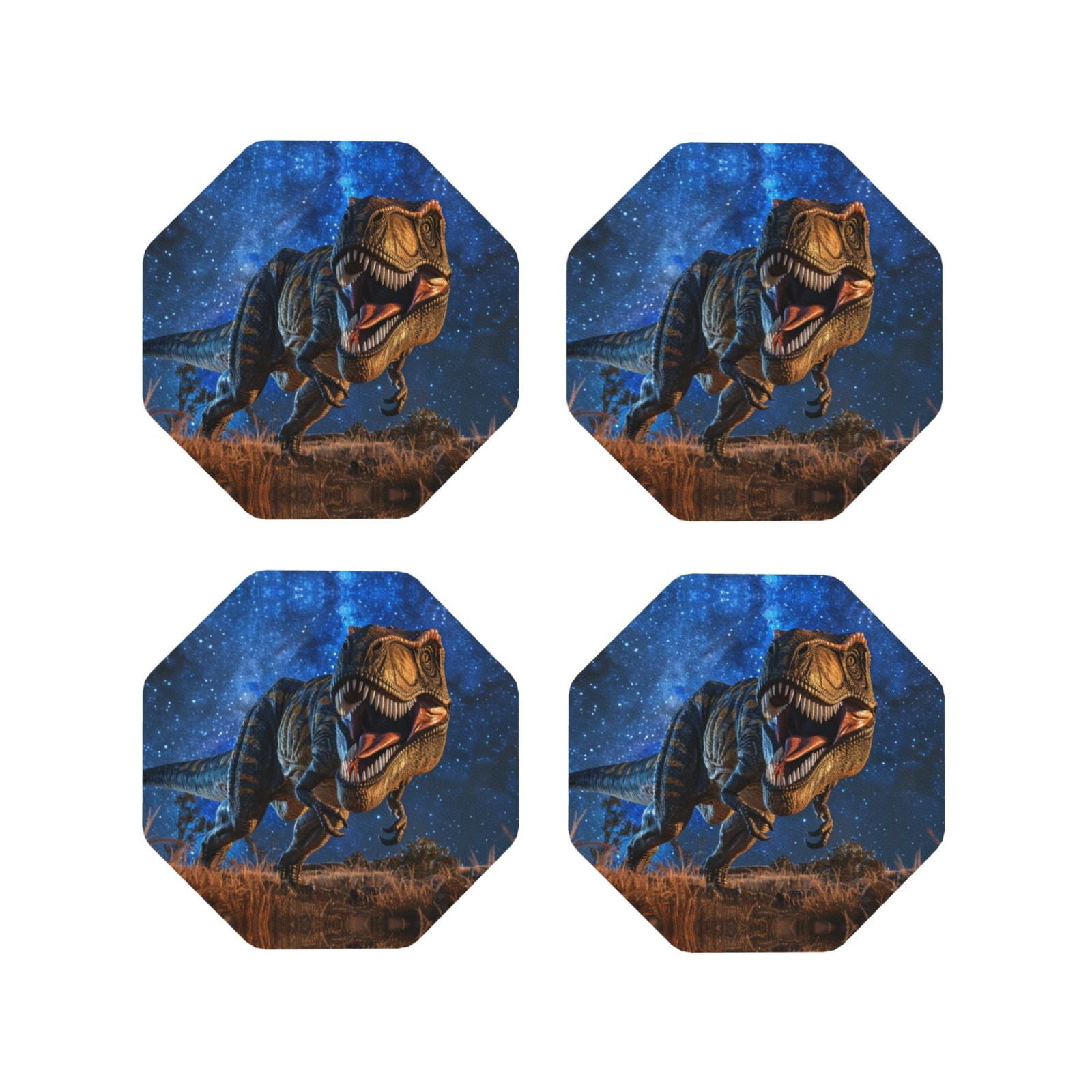 Drink Coasters, Starry Night Charging Dinosaur -PVC Leather Coasters ...