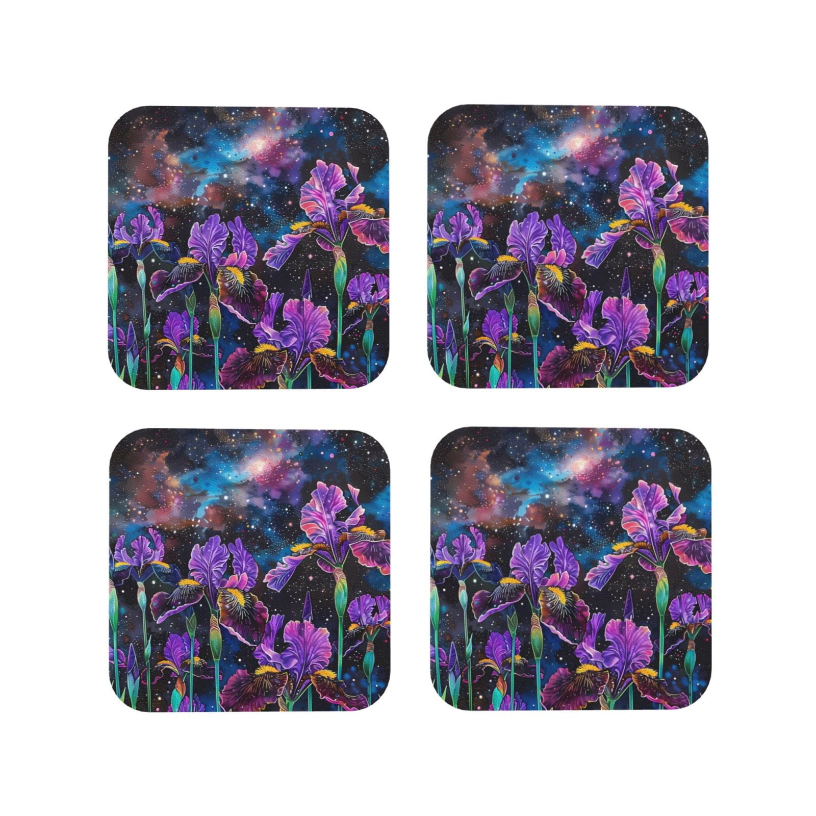 Drink Coasters, Starry Night Iris Field -PVC Leather Coasters Sets of 4 ...