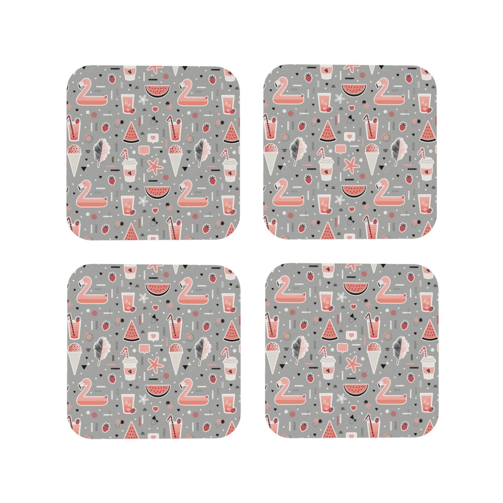 Drink Coasters, Summer Strawberries ice cream pttern -PVC Leather ...