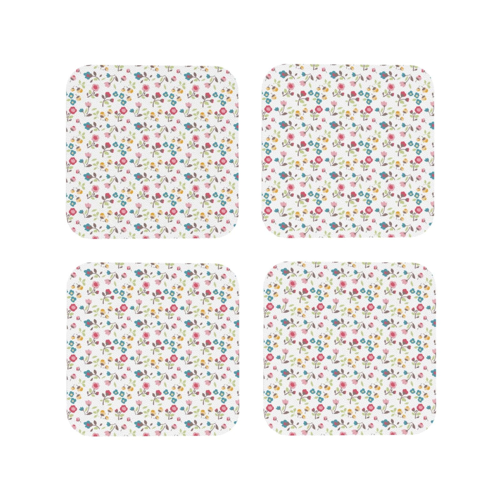 Drink Coasters, Summer floral -PVC Leather Coasters Sets of 4 for ...