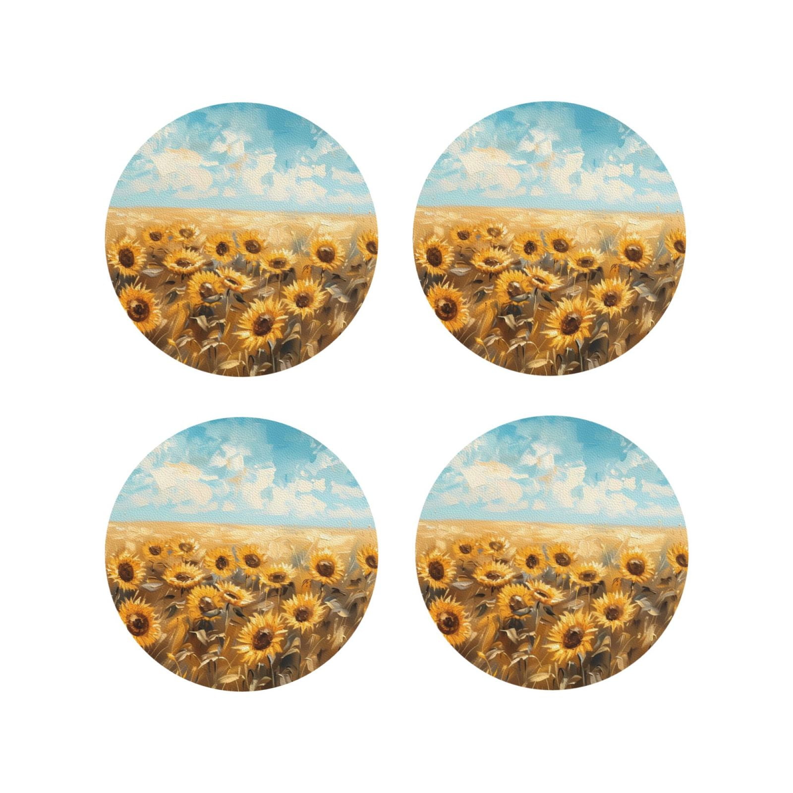 Drink Coasters, Sunflower Field Bliss -PVC Leather Coasters Sets of 4 ...