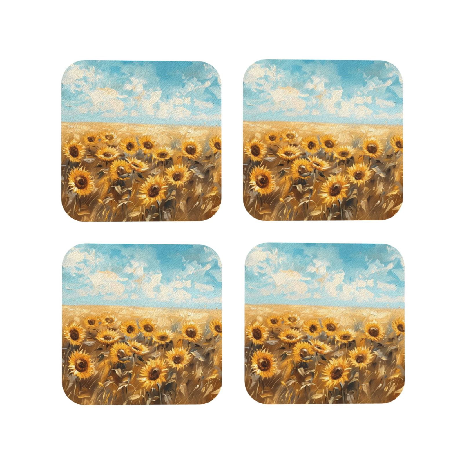 Drink Coasters, Sunflower Field Bliss -PVC Leather Coasters Sets of 4 ...
