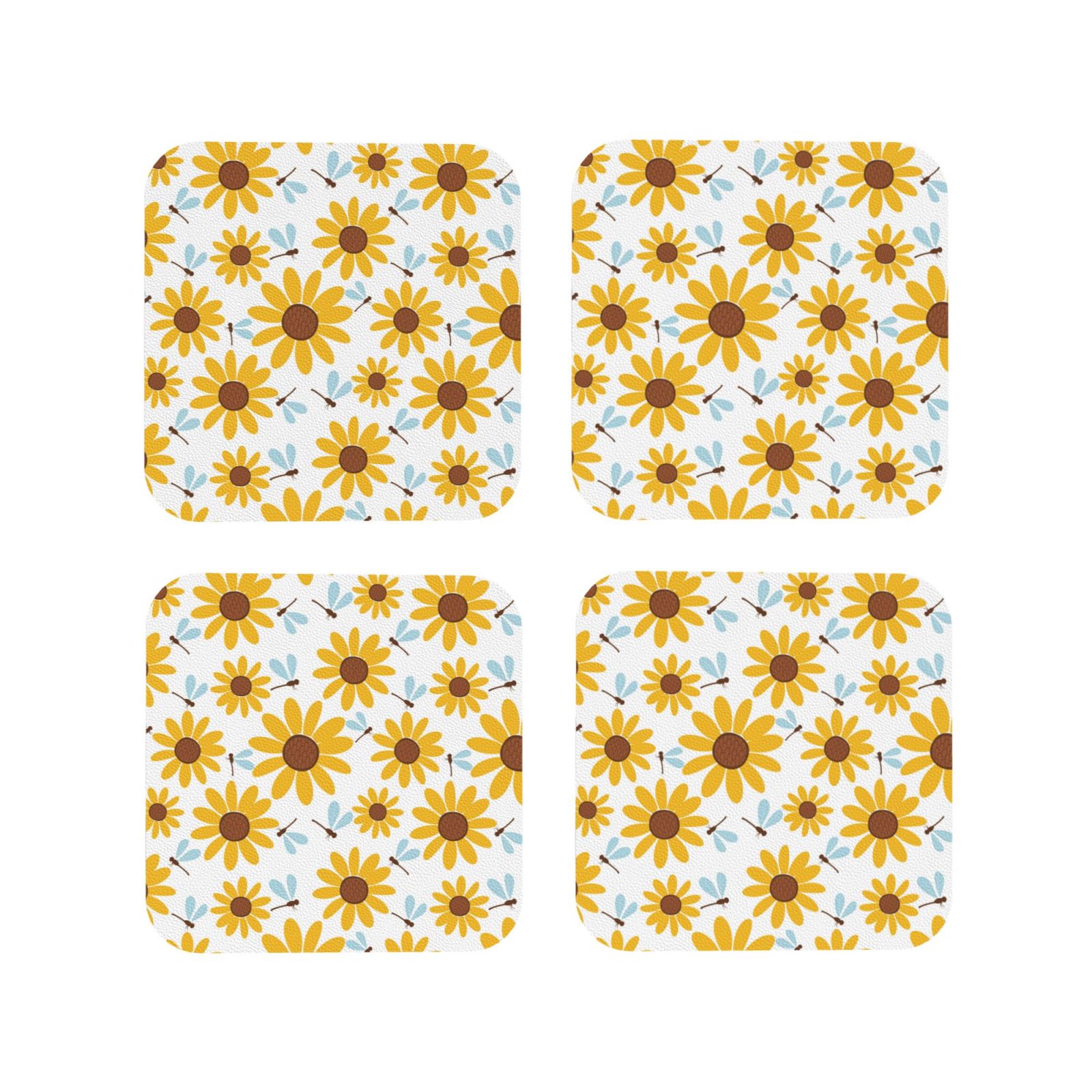 Drink Coasters, Sunflowers Daisy -PVC Leather Coasters Sets of 4 for ...