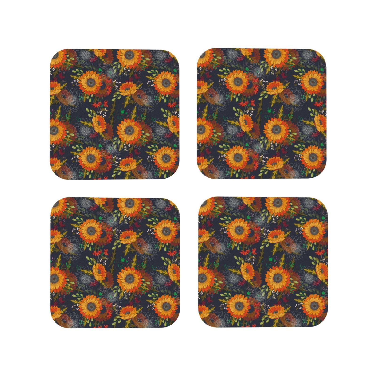 Drink Coasters, Sunflowers Yellow -PVC Leather Coasters Sets of 4 for ...