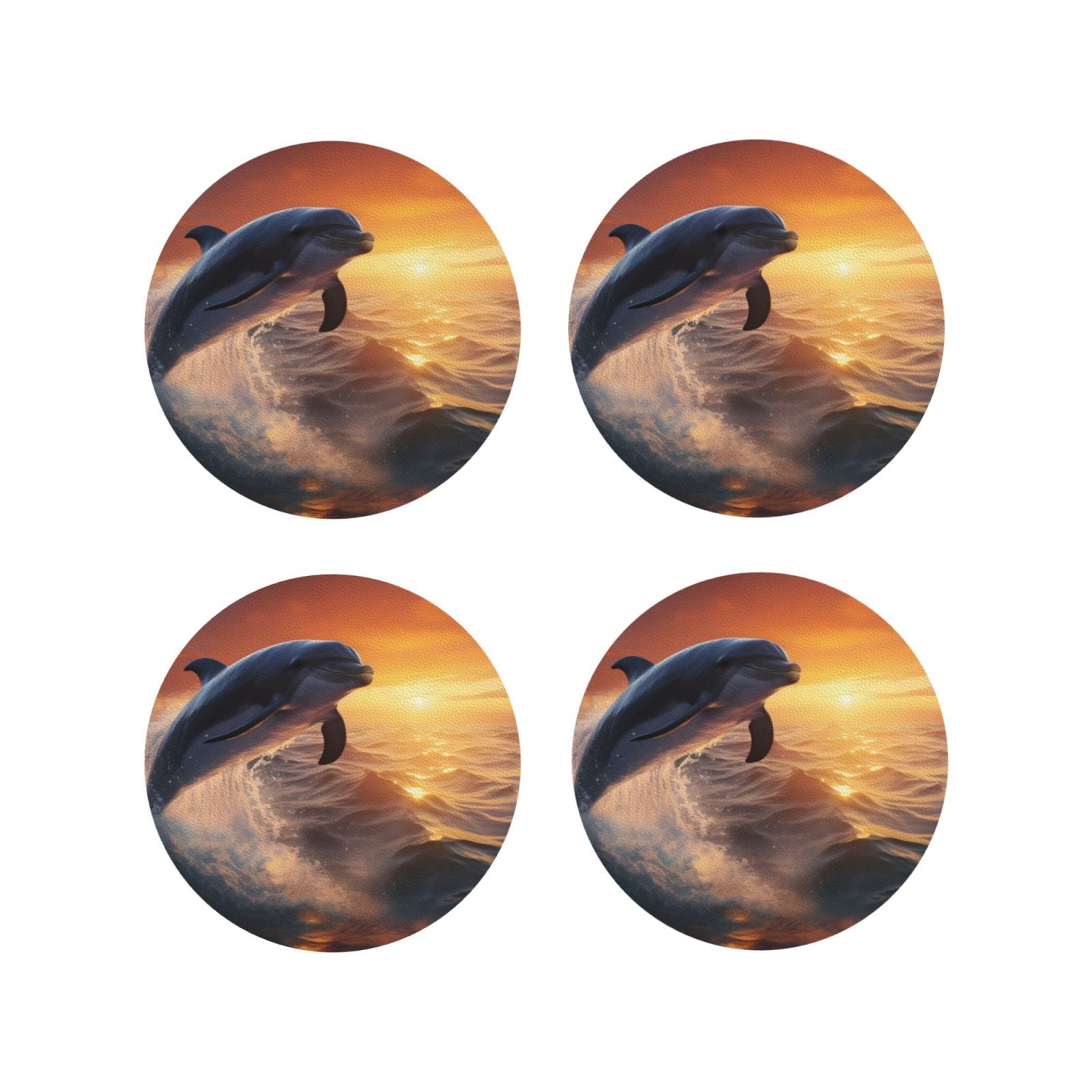 Drink Coasters, Sunset Dancing Dolphin -PVC Leather Coasters Sets of 4 ...