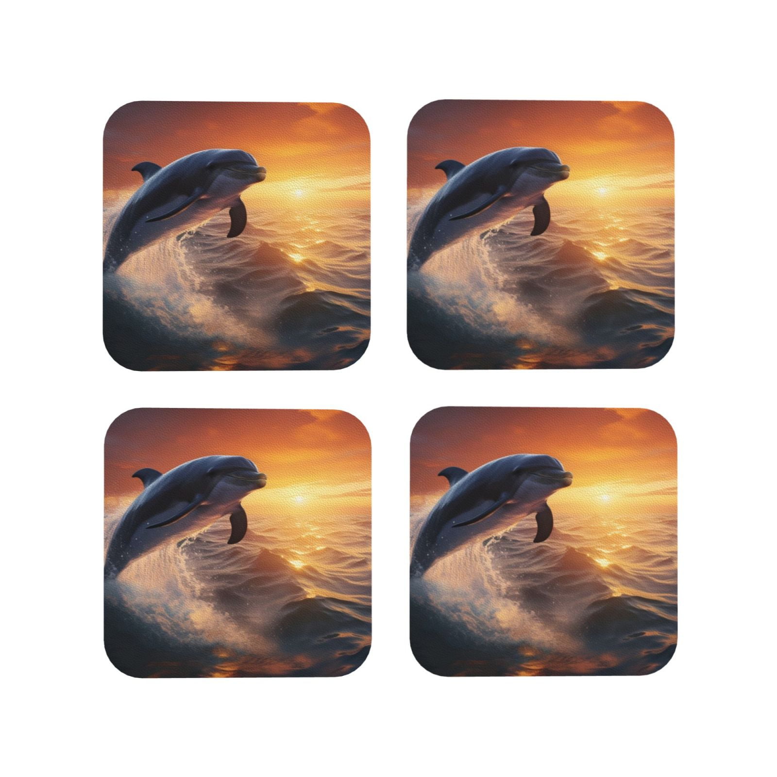 Drink Coasters, Sunset Dancing Dolphin -PVC Leather Coasters Sets of 4 ...