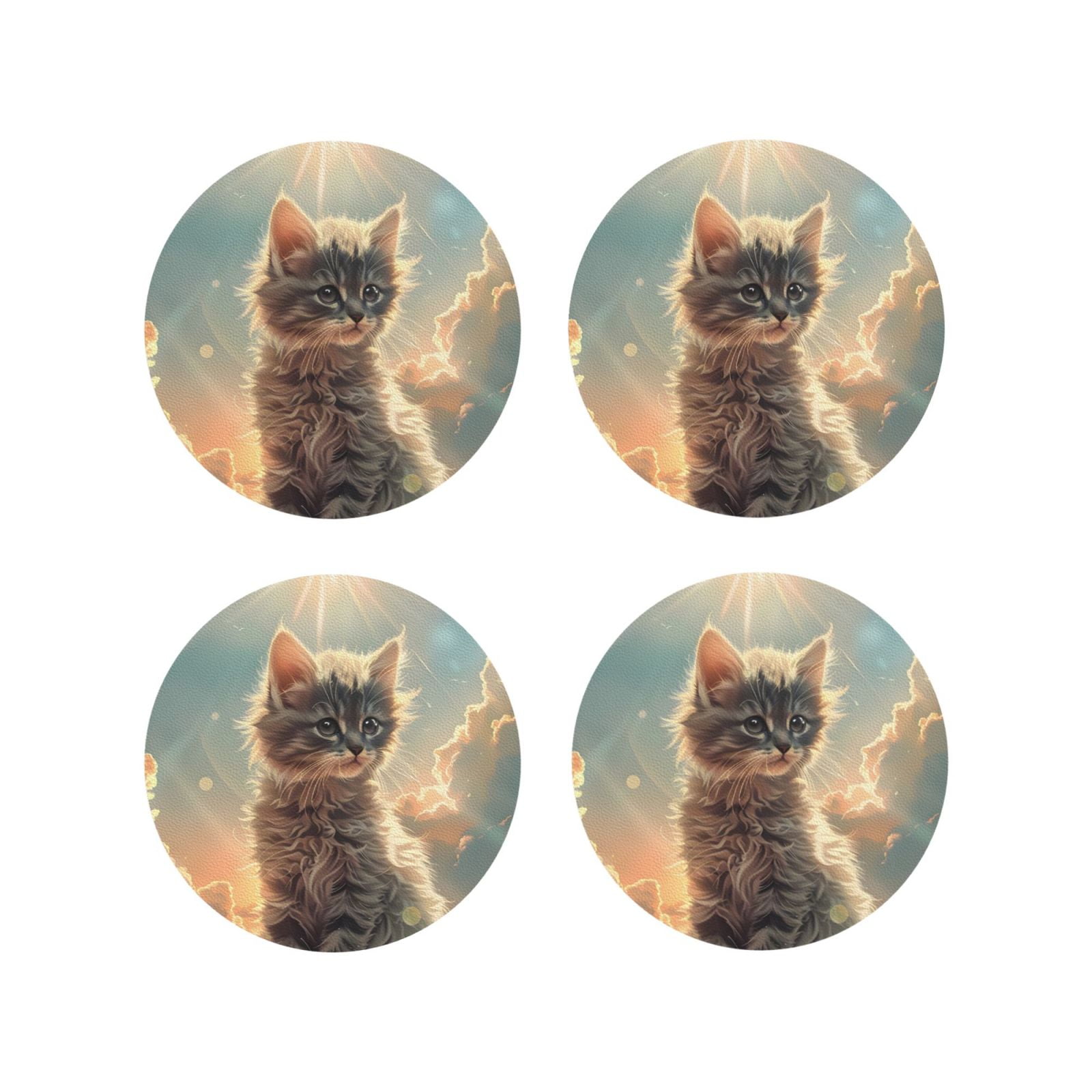 Drink Coasters, Sunshine Cloud Kitten -PVC Leather Coasters Sets of 4 ...
