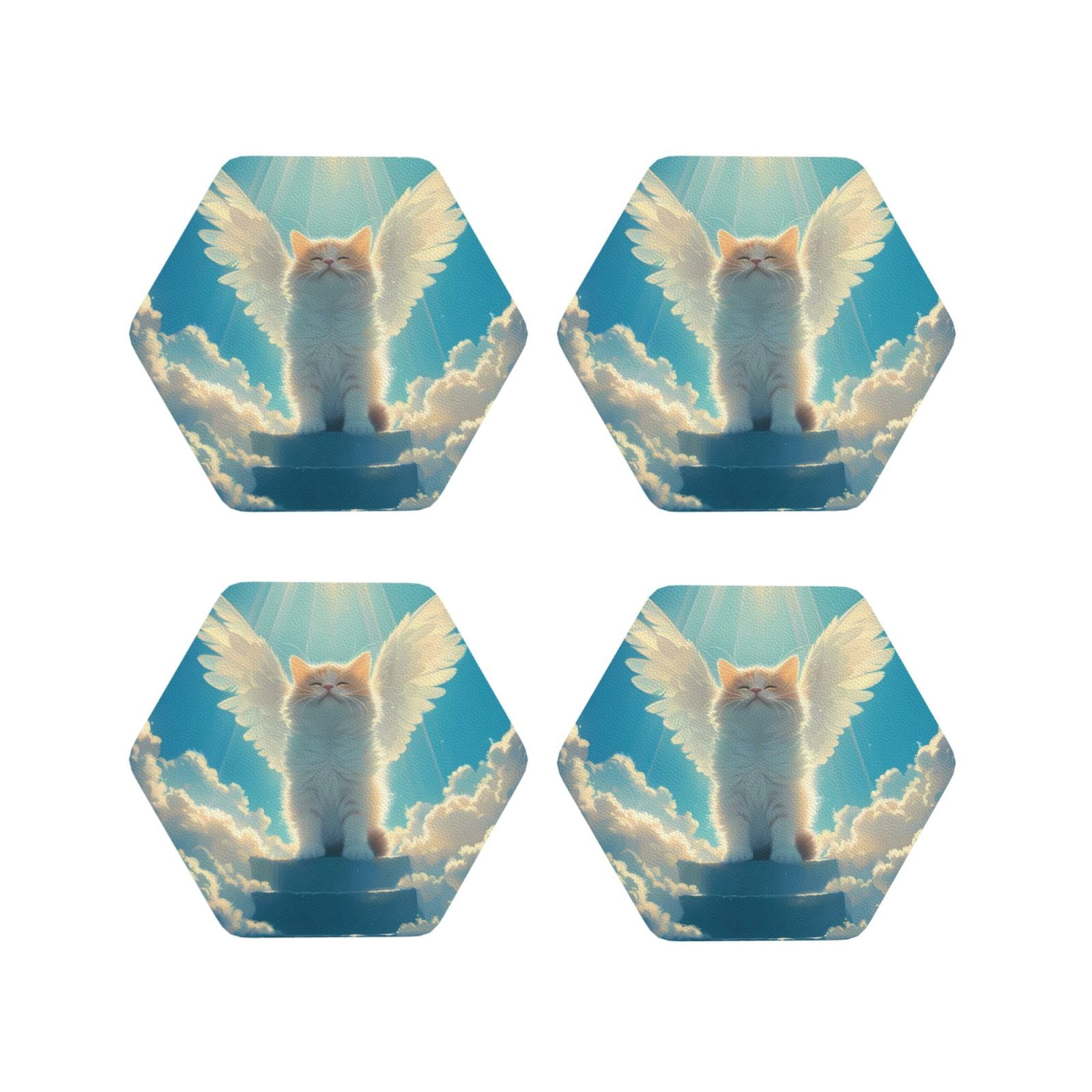 Drink Coasters, Sunshine Cute Winged Cat -PVC Leather Coasters Sets of ...