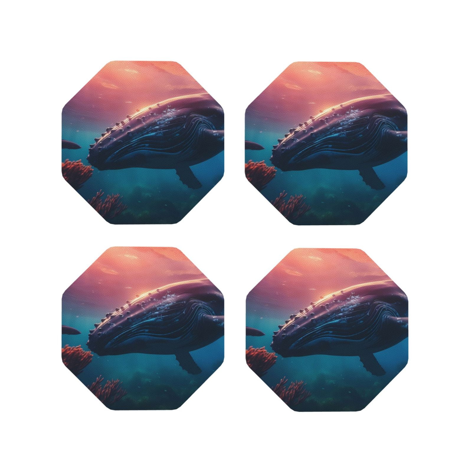 Drink Coasters, Sunshine Ocean Whale -PVC Leather Coasters Sets of 4 ...