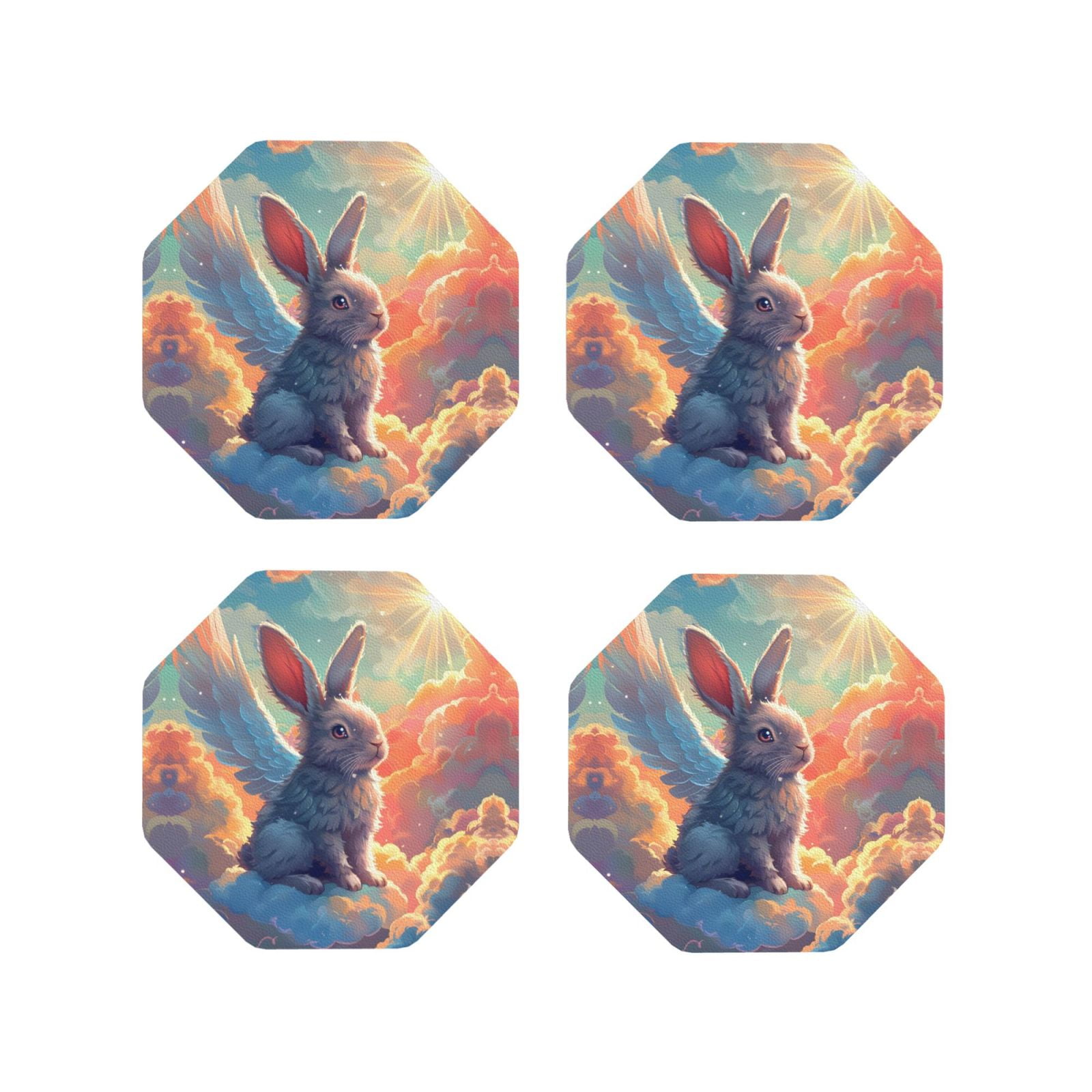 Drink Coasters, Sunshine Winged Rabbit -PVC Leather Coasters Sets of 4 ...