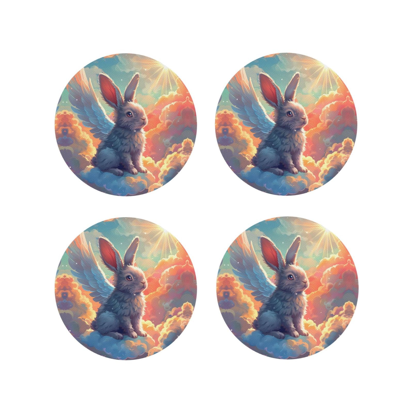 Drink Coasters, Sunshine Winged Rabbit -PVC Leather Coasters Sets of 4 ...