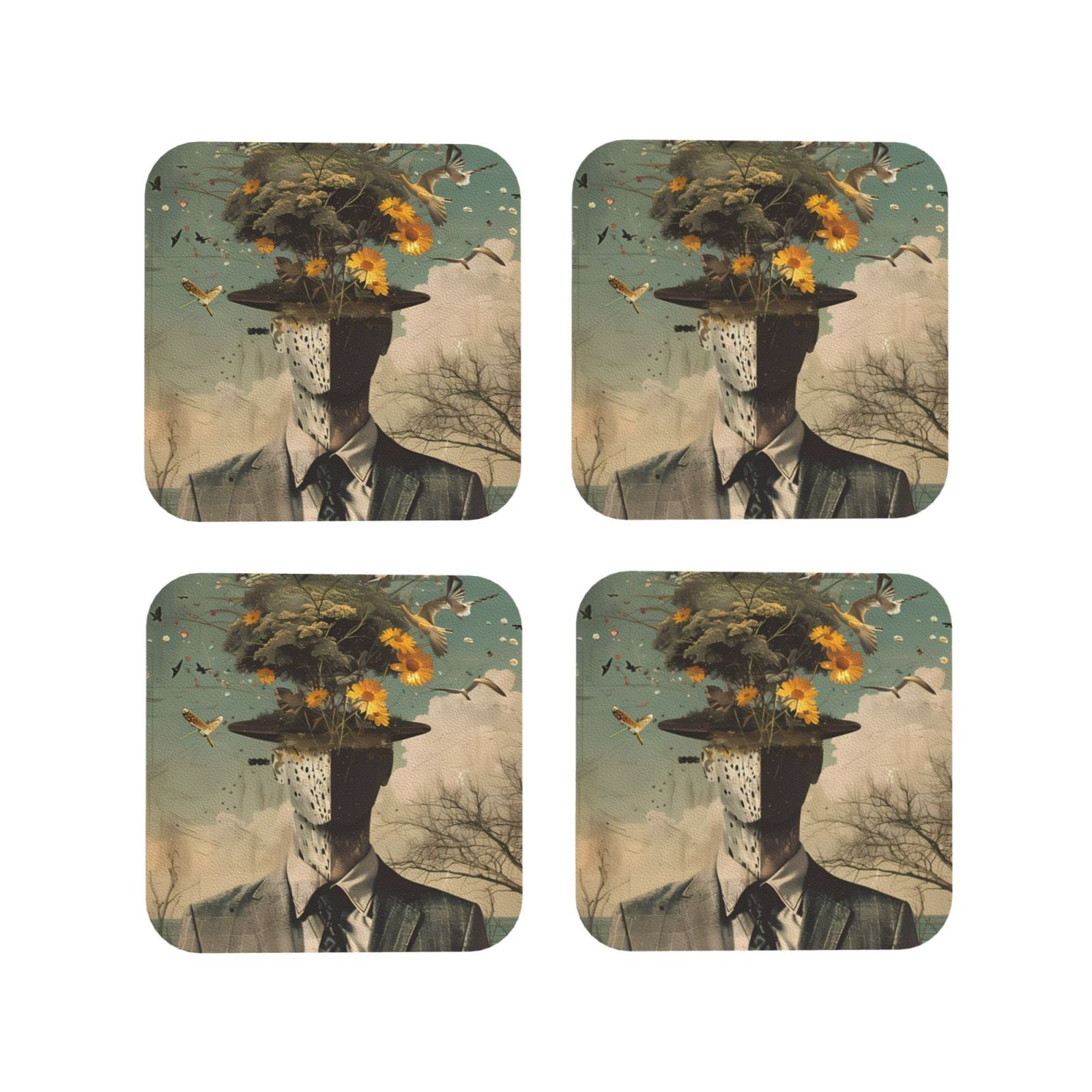 Drink Coasters, Surreal Floral Mindscape -PVC Leather Coasters Sets of ...