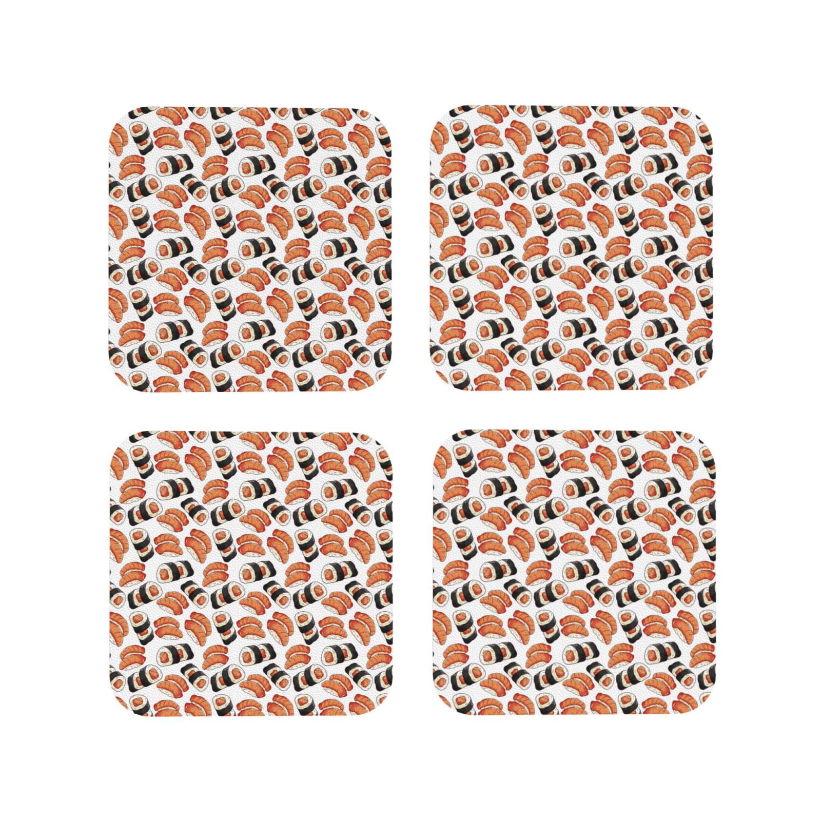 Drink Coasters, Sushi Roll -PVC Leather Coasters Sets of 4 for Tabletop ...
