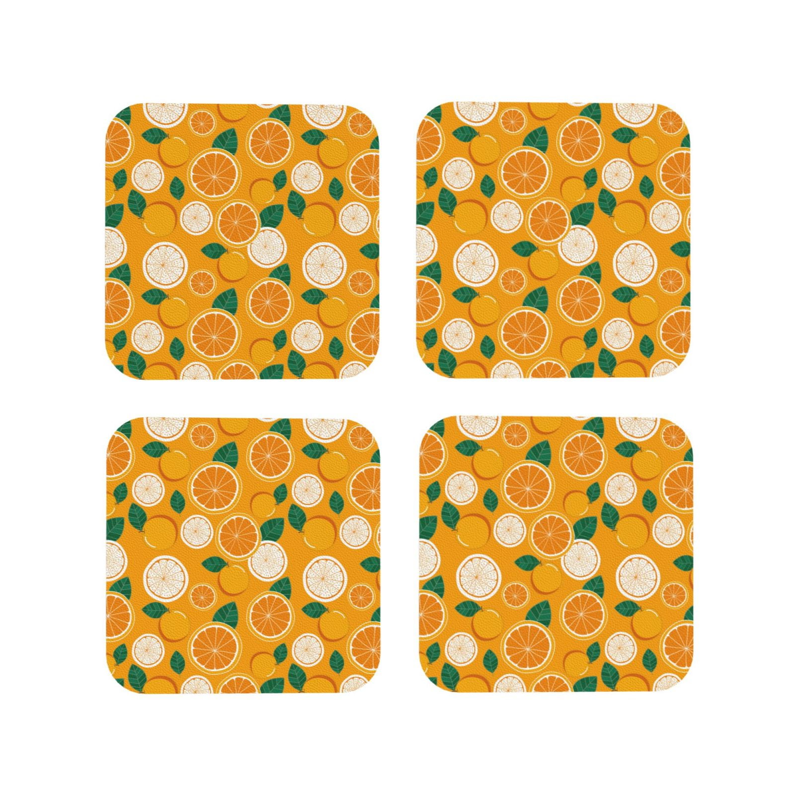 Drink Coasters, Sweet Cute Orange -PVC Leather Coasters Sets of 4 for ...