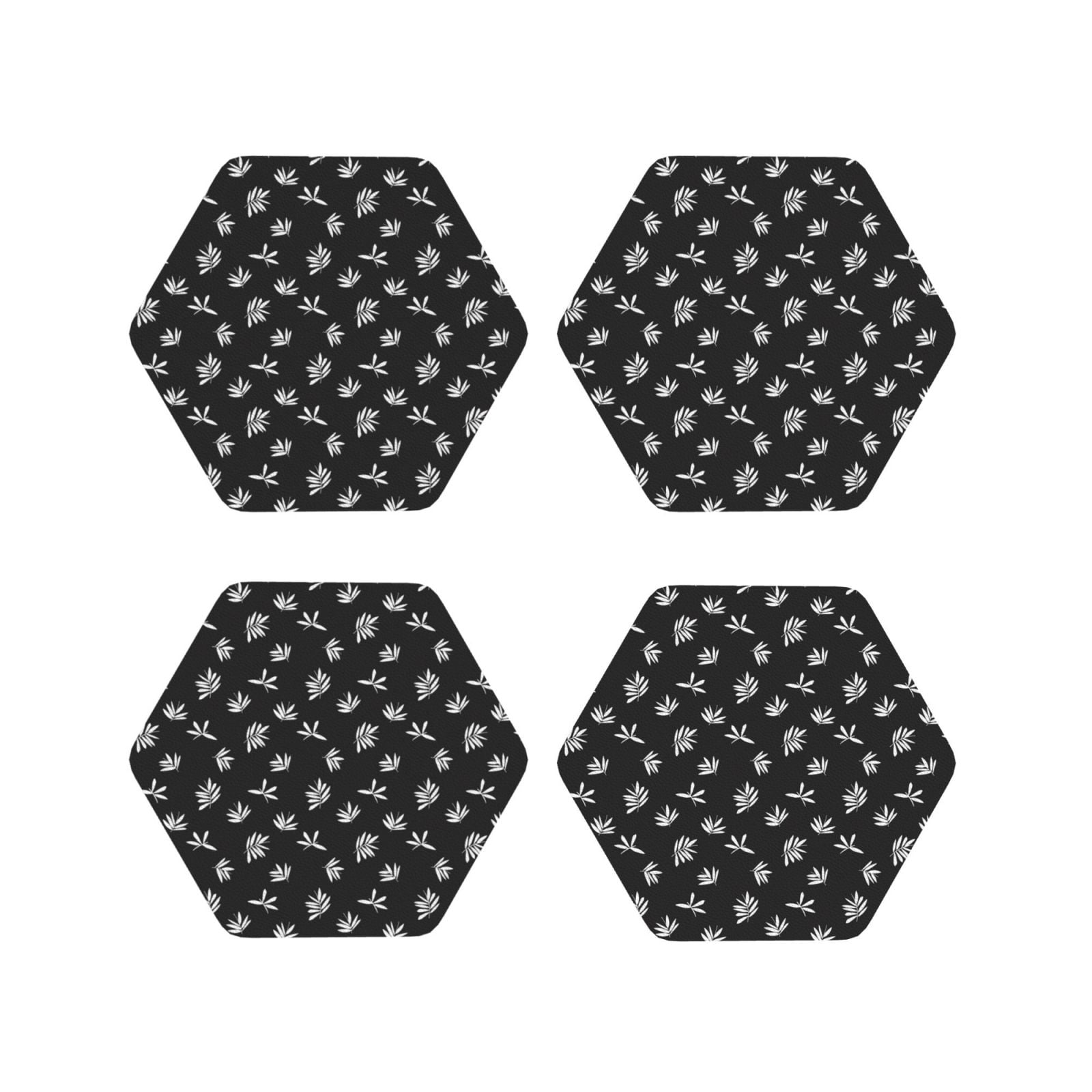 Drink Coasters, Tropical Leaf Black White -PVC Leather Coasters Sets of ...