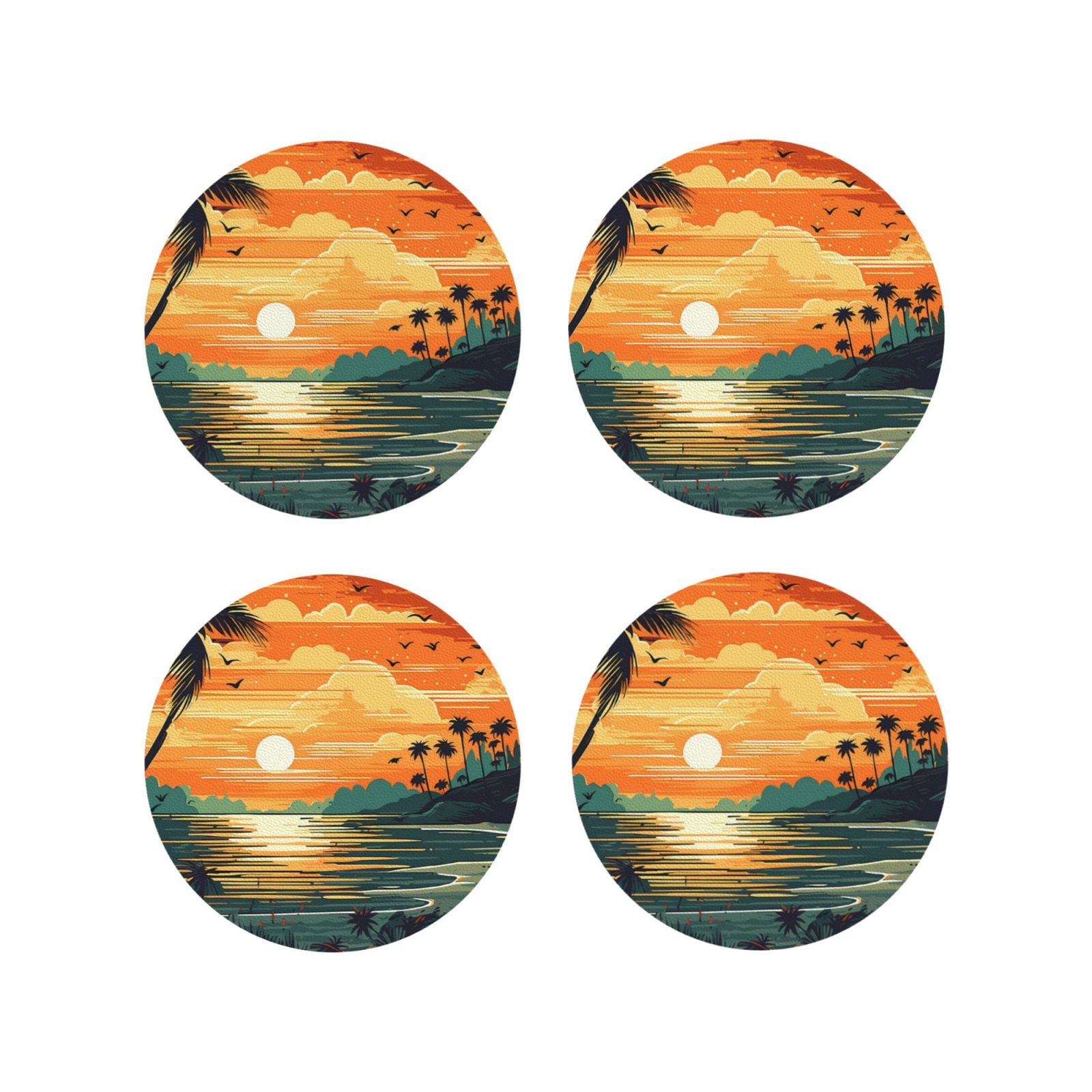 Drink Coasters, Tropical Sunset Paradise -PVC Leather Coasters Sets of ...
