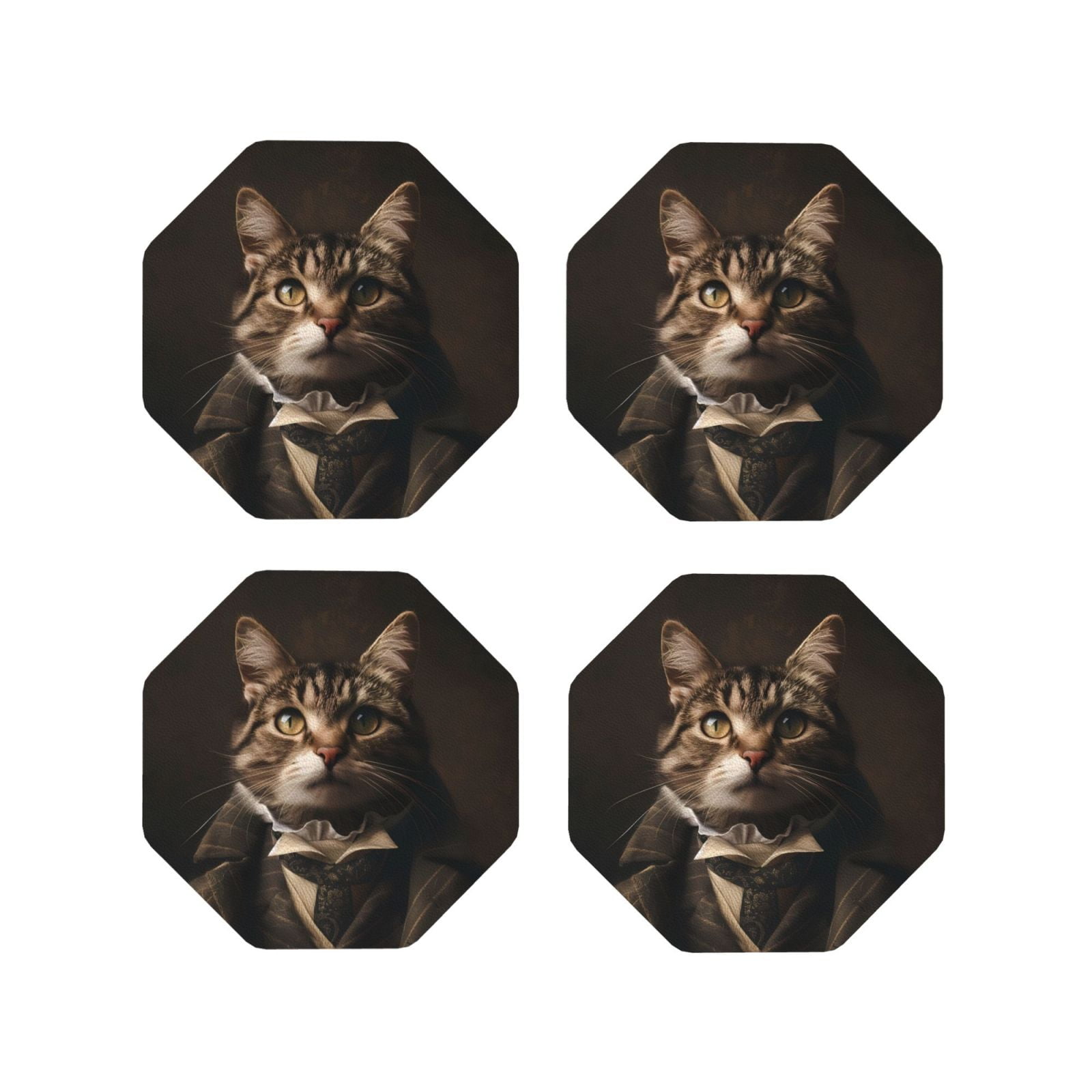 Drink Coasters, Victorian Gentle Cat -PVC Leather Coasters Sets of 4 ...