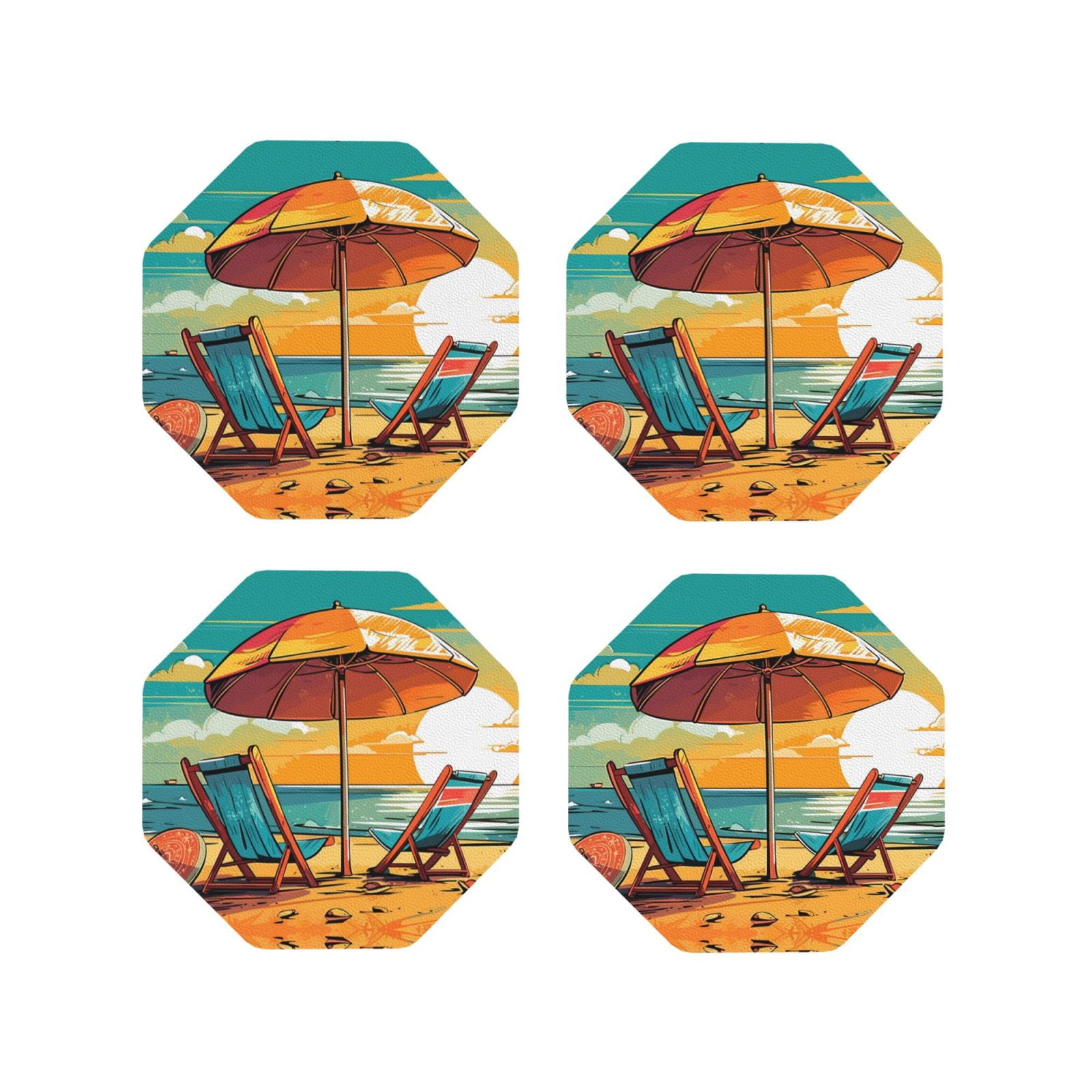 Drink Coasters, Vintage Beach Sunset -PVC Leather Coasters Sets of 4 ...