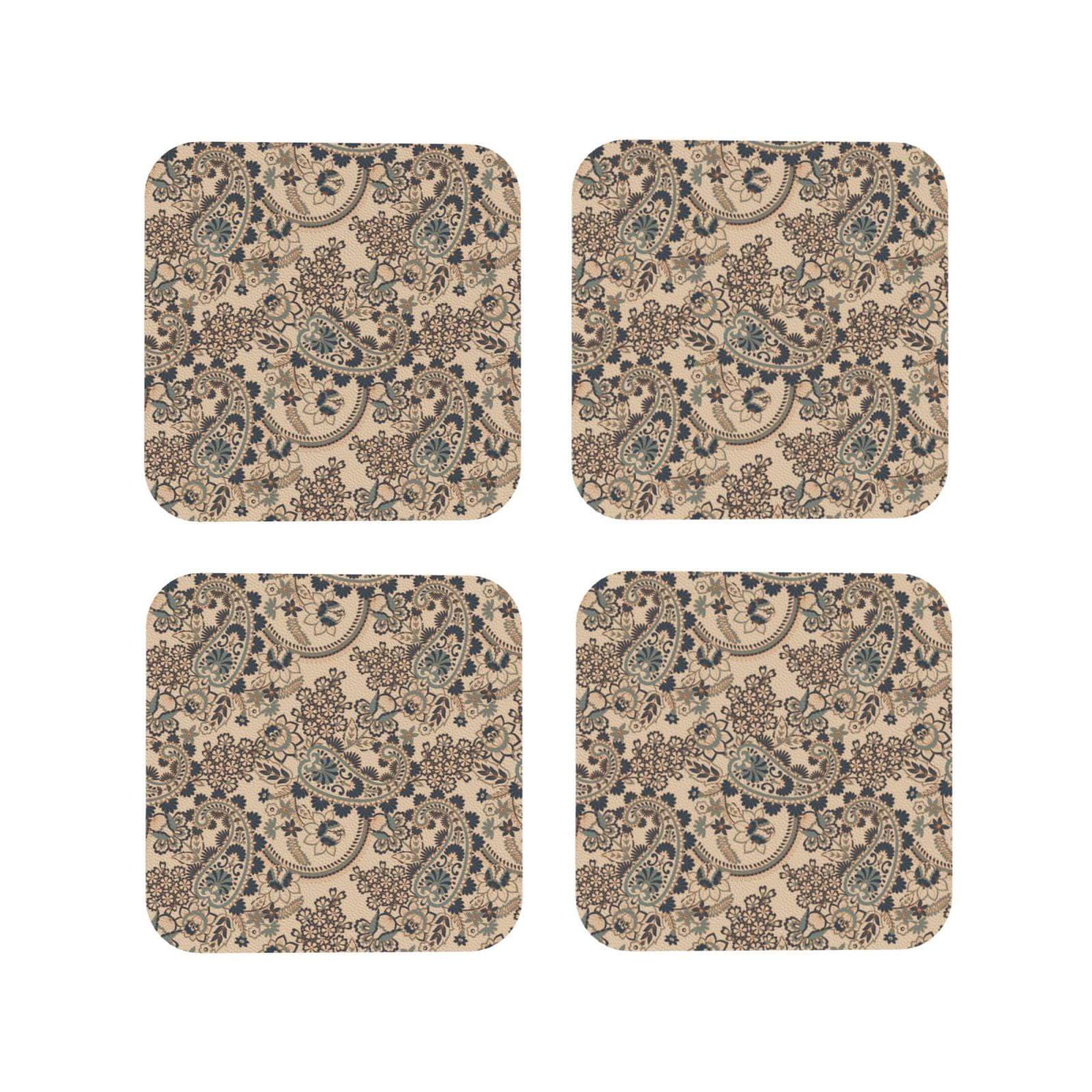 Drink Coasters, Vintage Floral Paisley -PVC Leather Coasters Sets of 4 ...