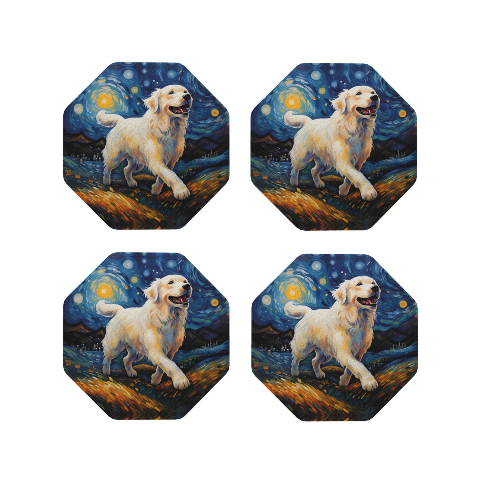 Drink Coasters, Vintage Starry Sky Labrador -PVC Leather Coasters Sets ...