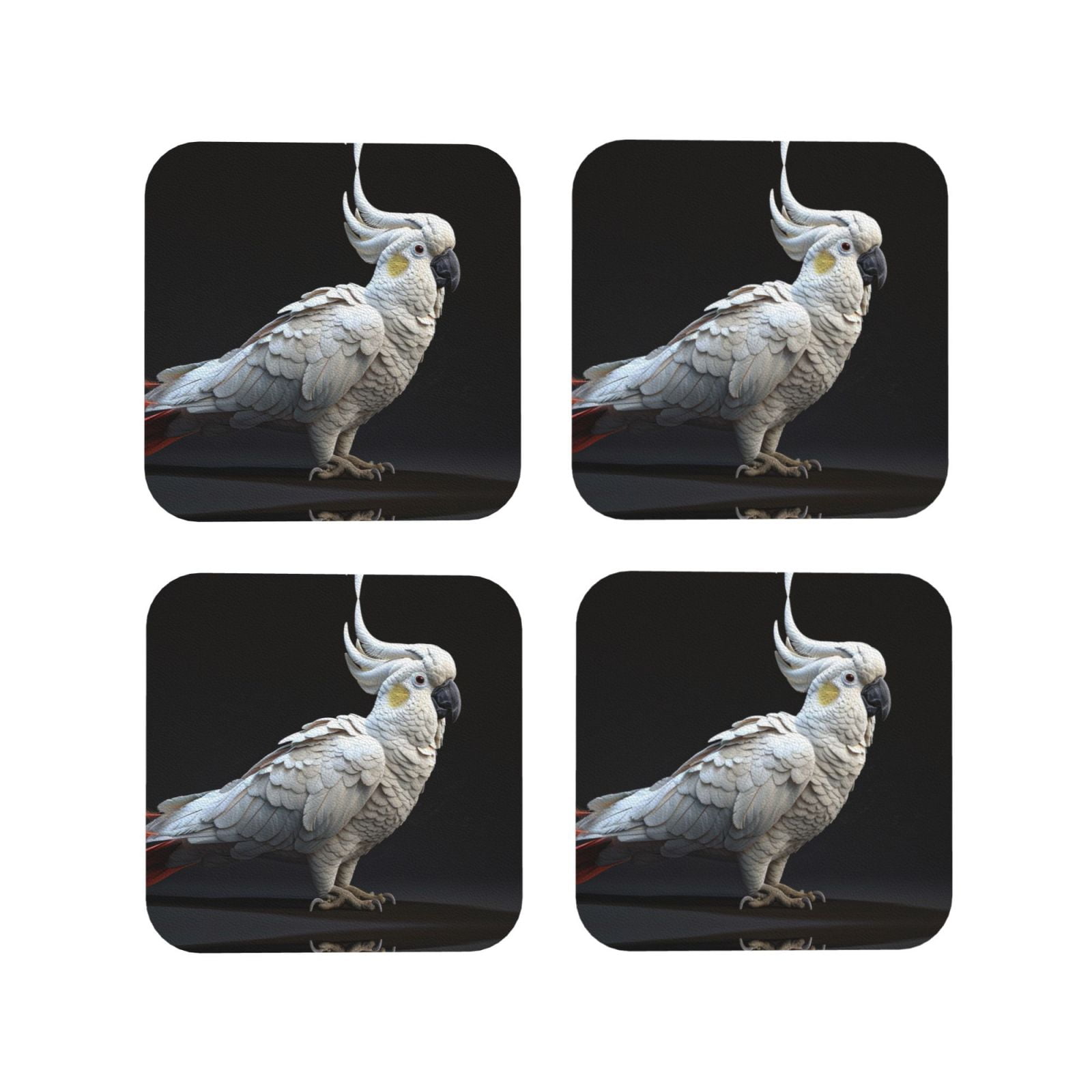 Drink Coasters, White Red Cockatoo -PVC Leather Coasters Sets of 4 for ...