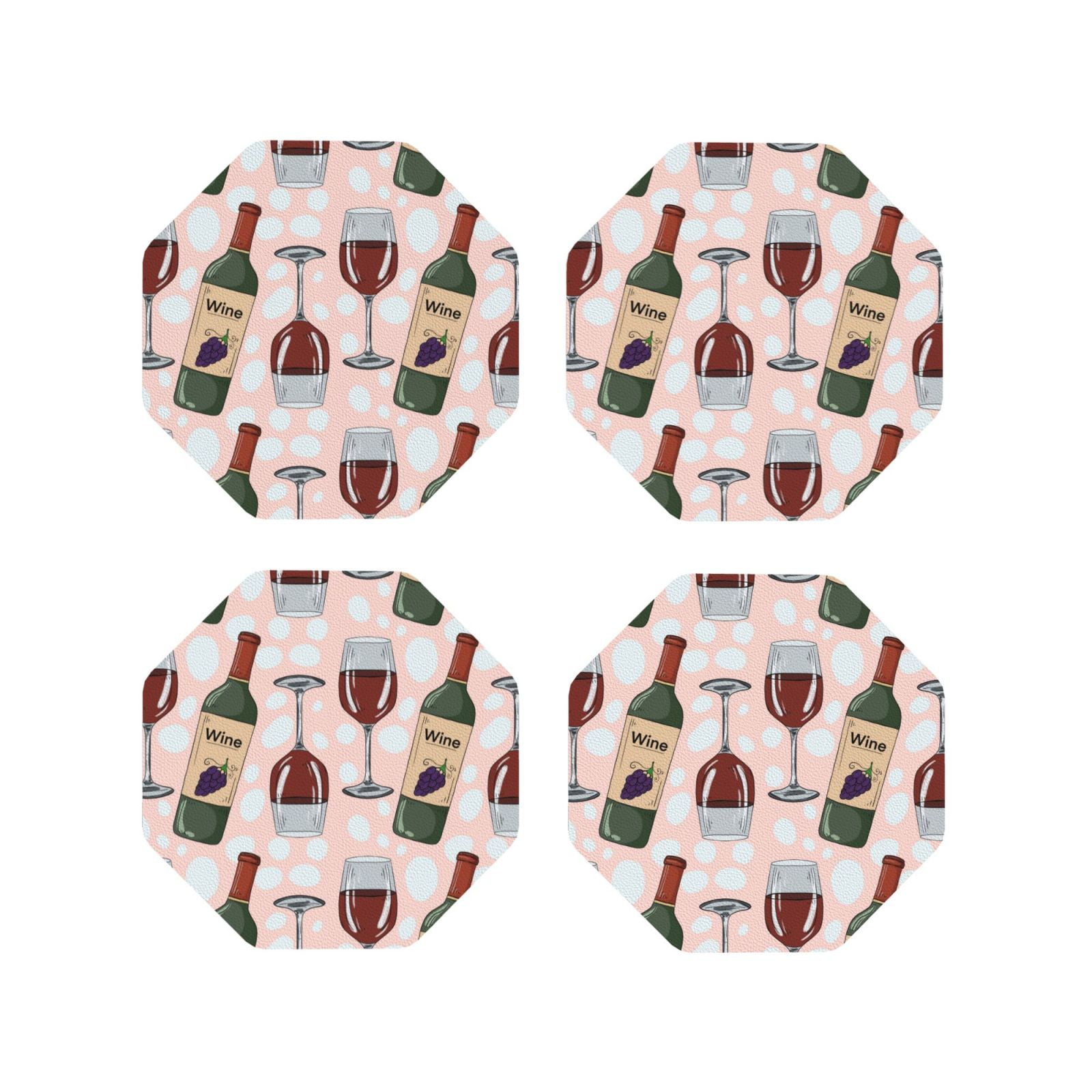 Drink Coasters, Wine Print No.J920 -PVC Leather Coasters Sets of 4 for Tabletop Protection - Bar ...