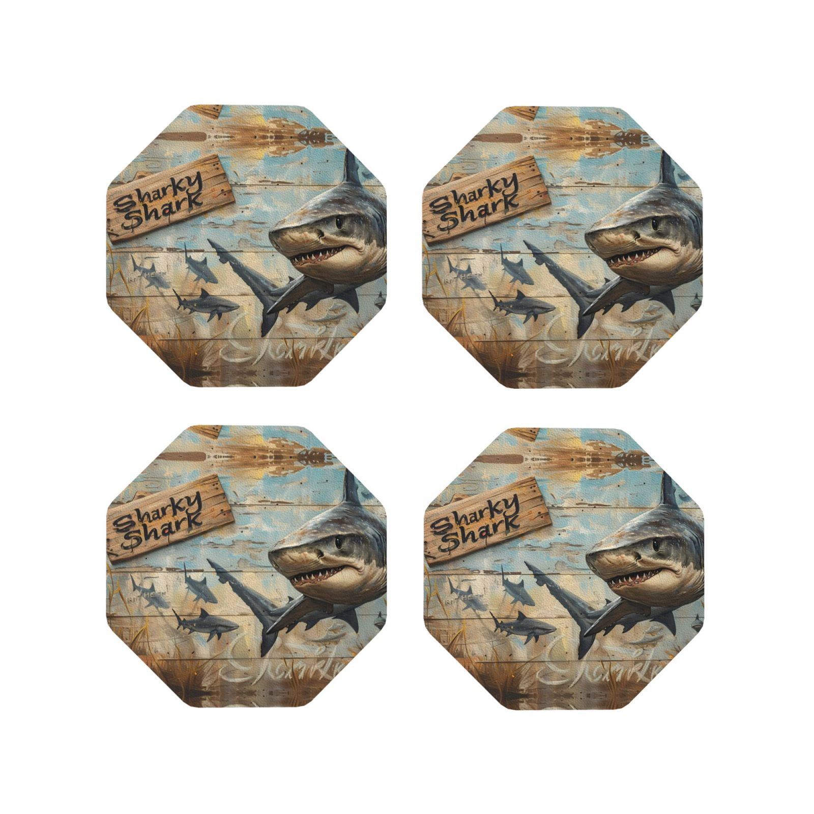 Drink Coasters, Wood Grain Shark -PVC Leather Coasters Sets of 4 for ...