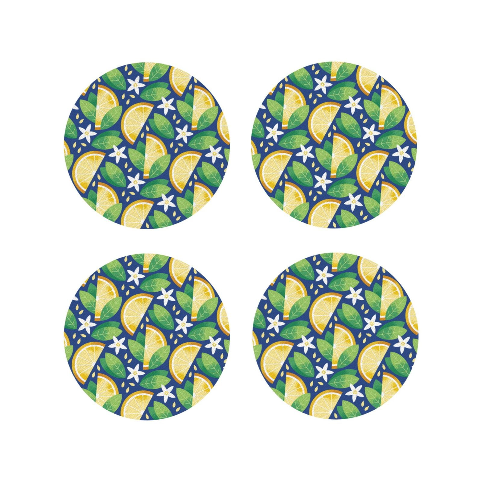 Drink Coasters, cartoon Lemon flower -PVC Leather Coasters Sets of 4 ...